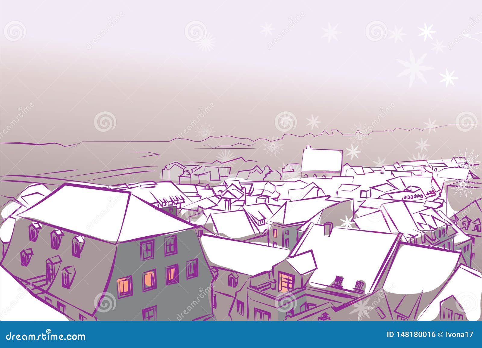 Winter Town Foiling Snow Vector Background Violet Stock Illustration ...