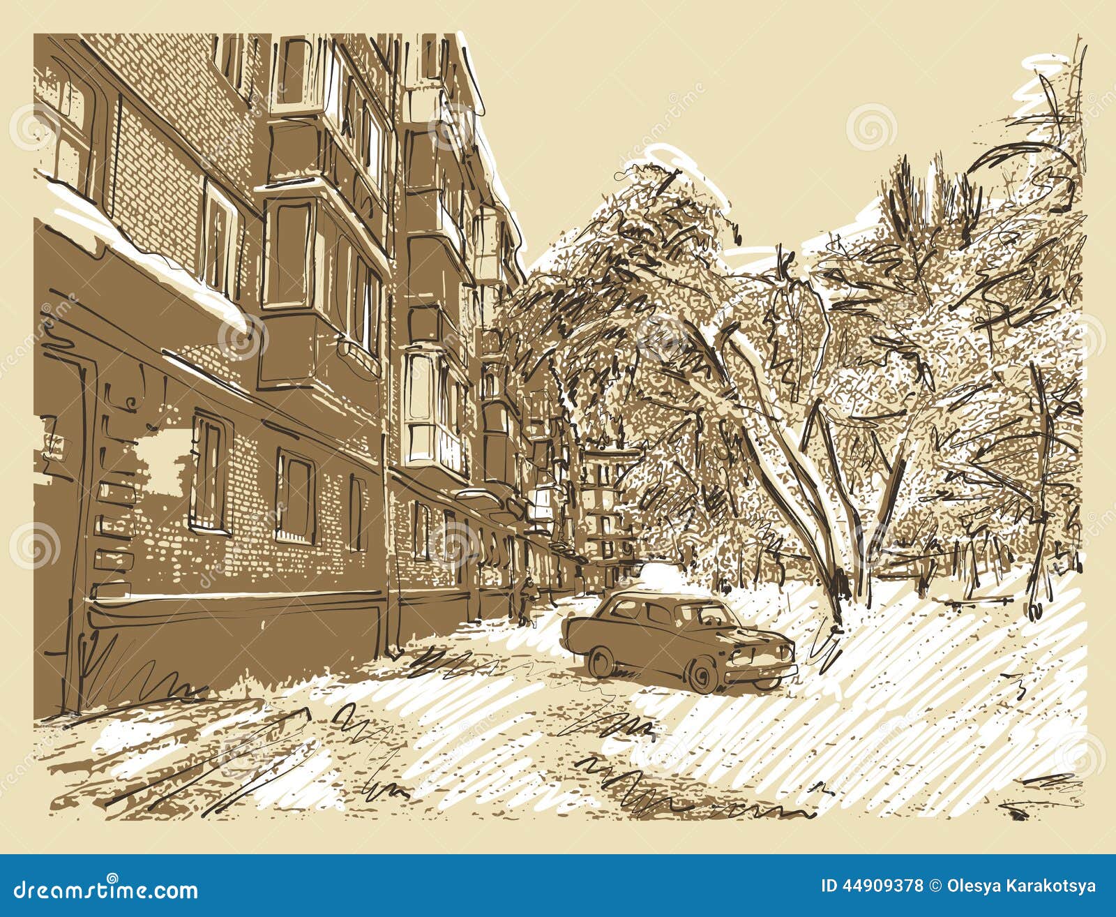Winter town landscape stock vector. Illustration of sketch - 44909378