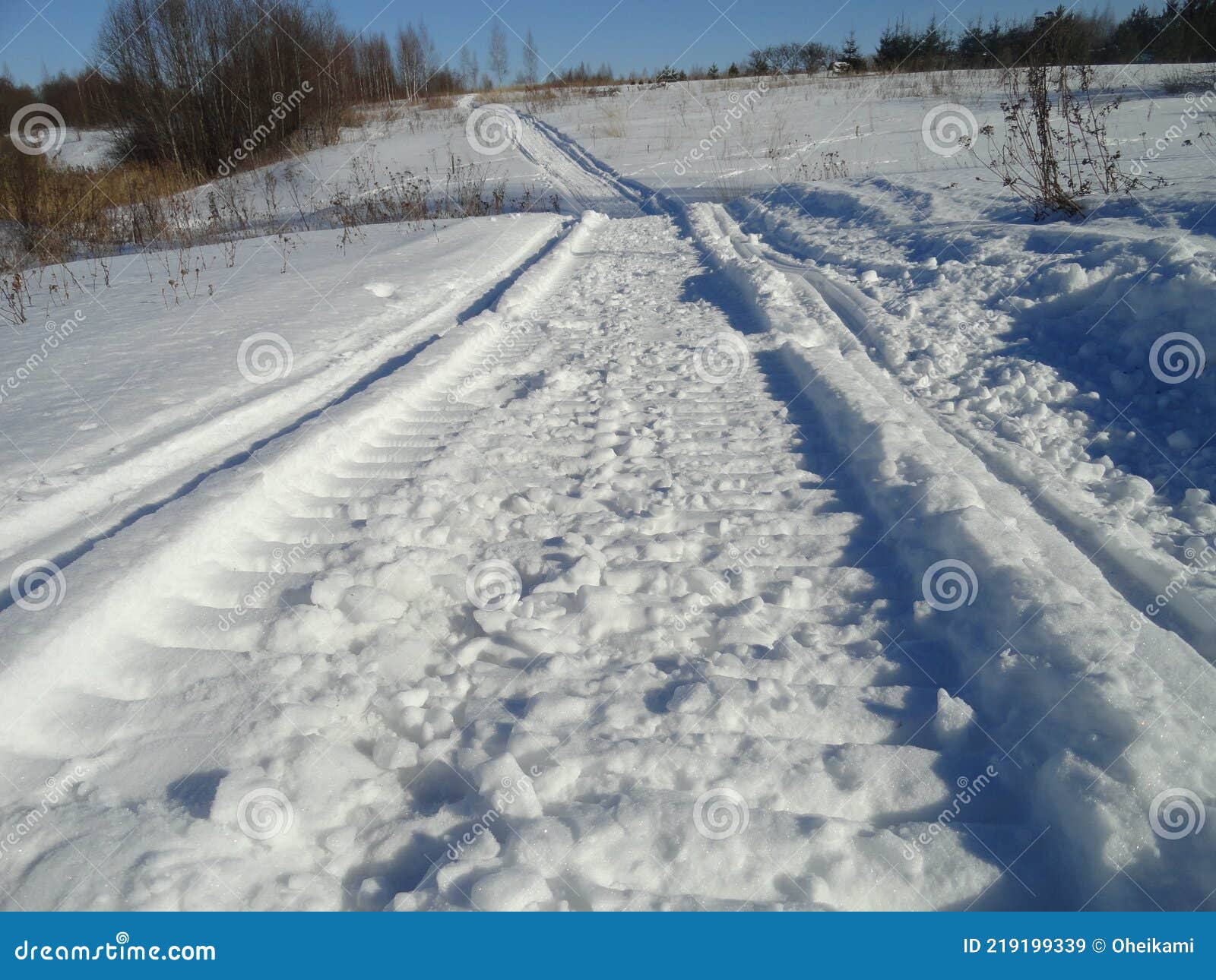 Snow tractor path stock image. Image of blizzard, path - 219199339