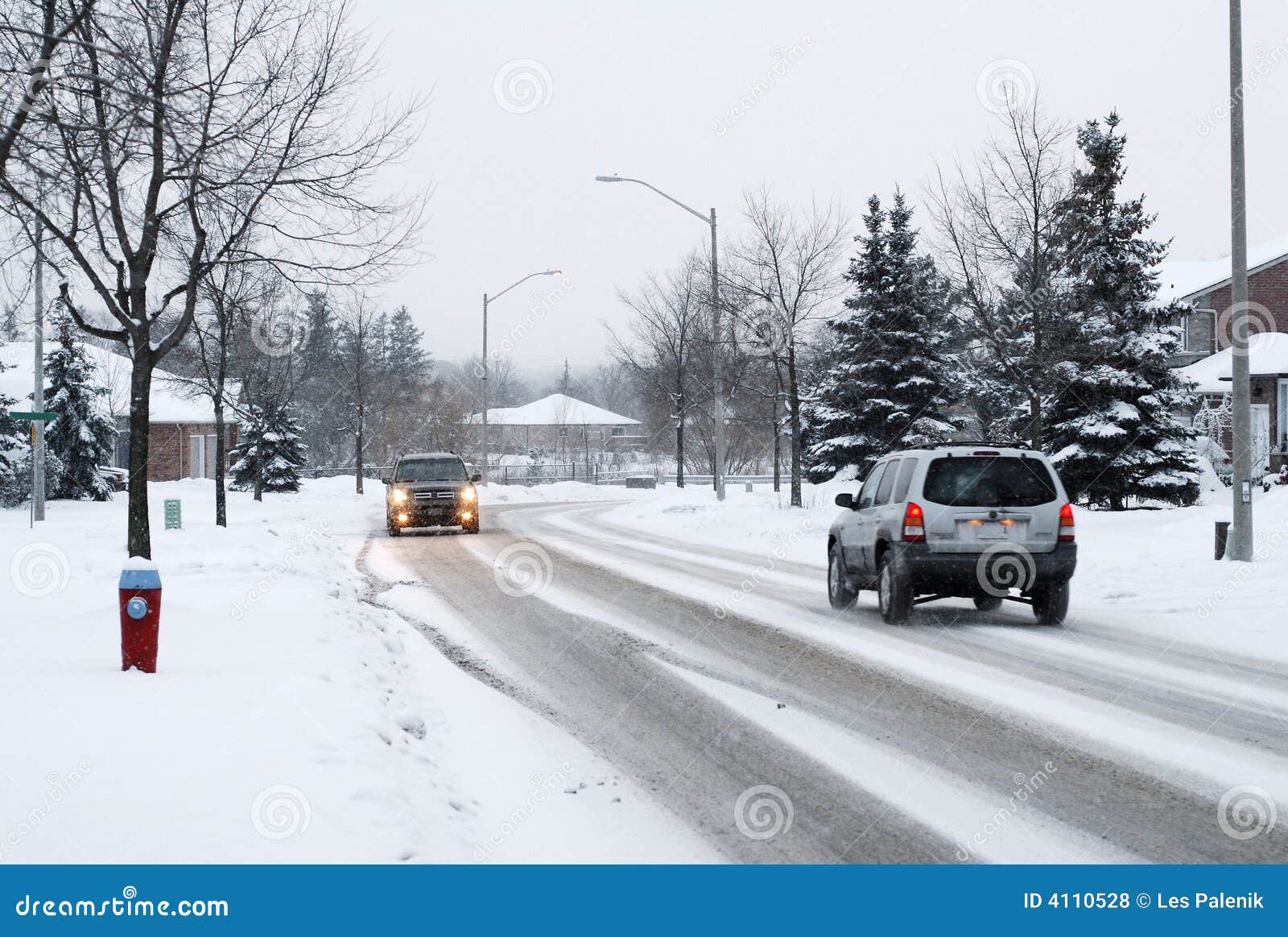 Winter Traffic stock photo. Image of lane, blizzard, cars - 4110528