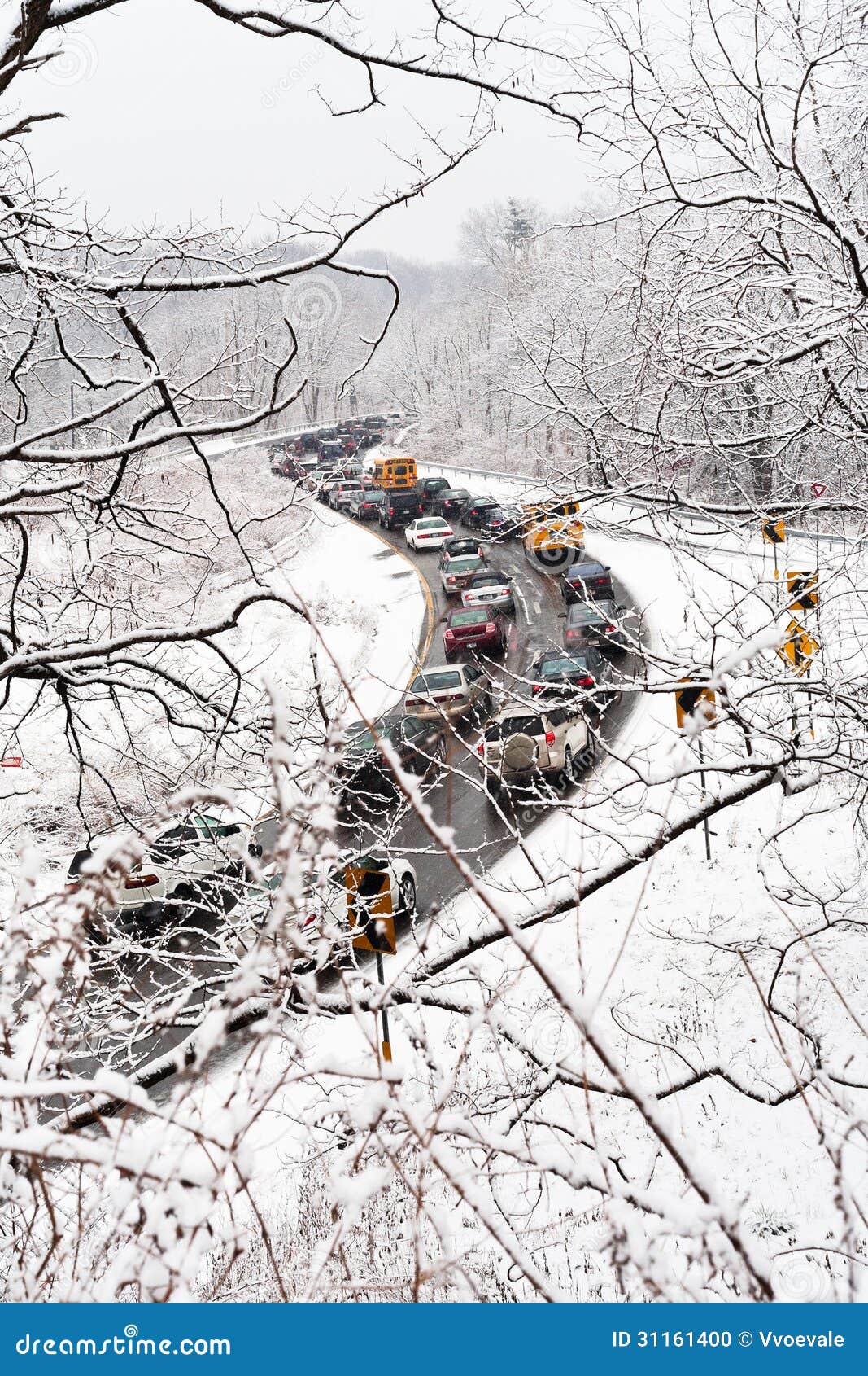 Winter traffic jam stock photo. Image of scenic, thee - 31161400