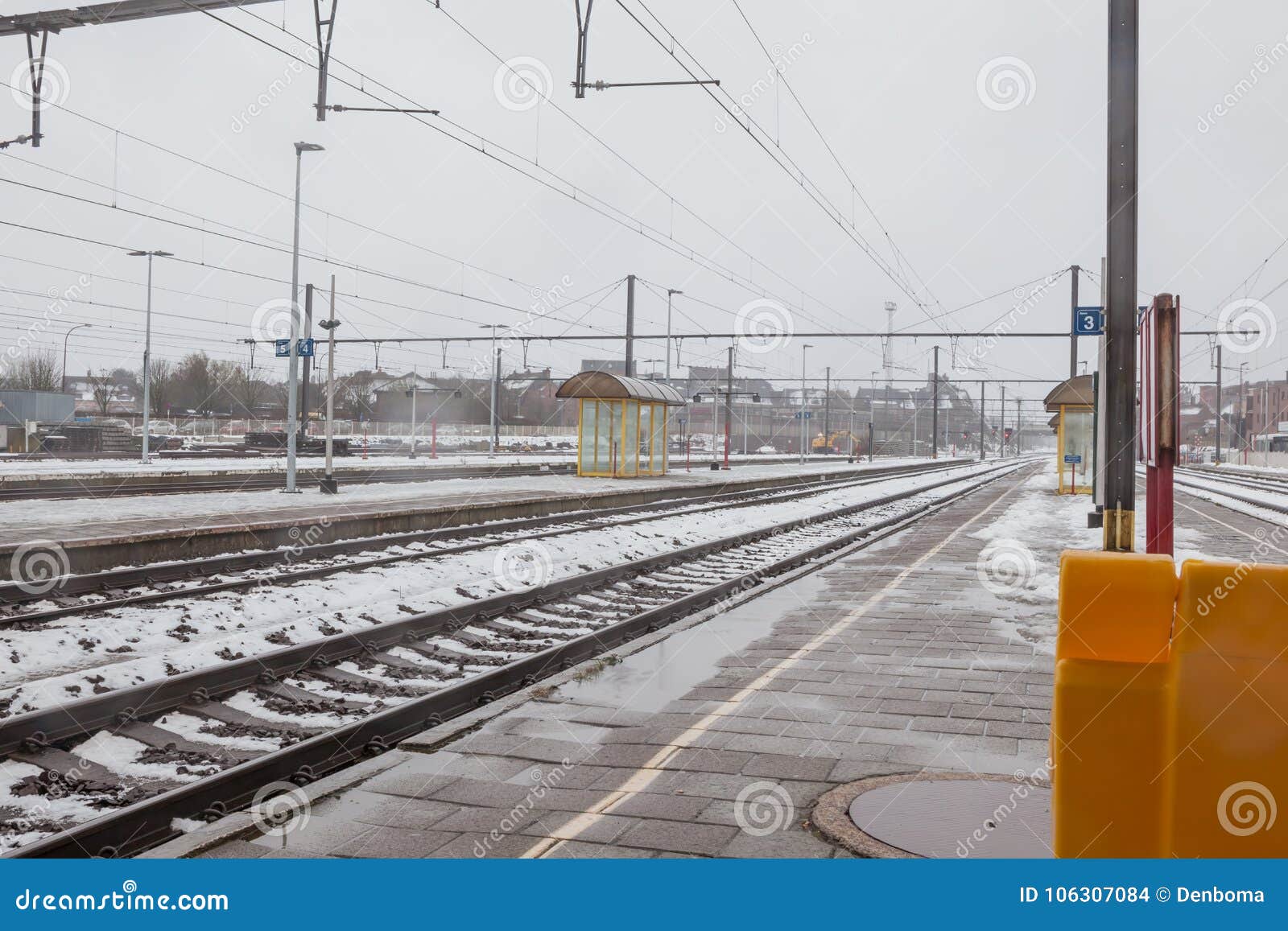 Train station in the snow stock photo. Image of landscape - 106307084