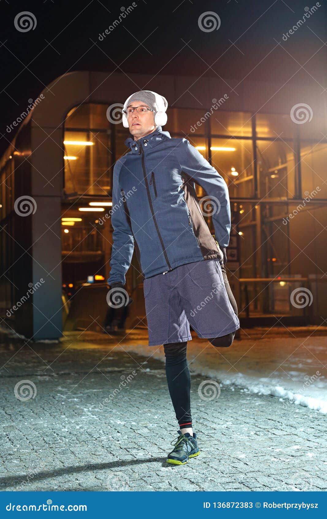 Winter Training. Night Training in the City. Stock Image - Image of ...