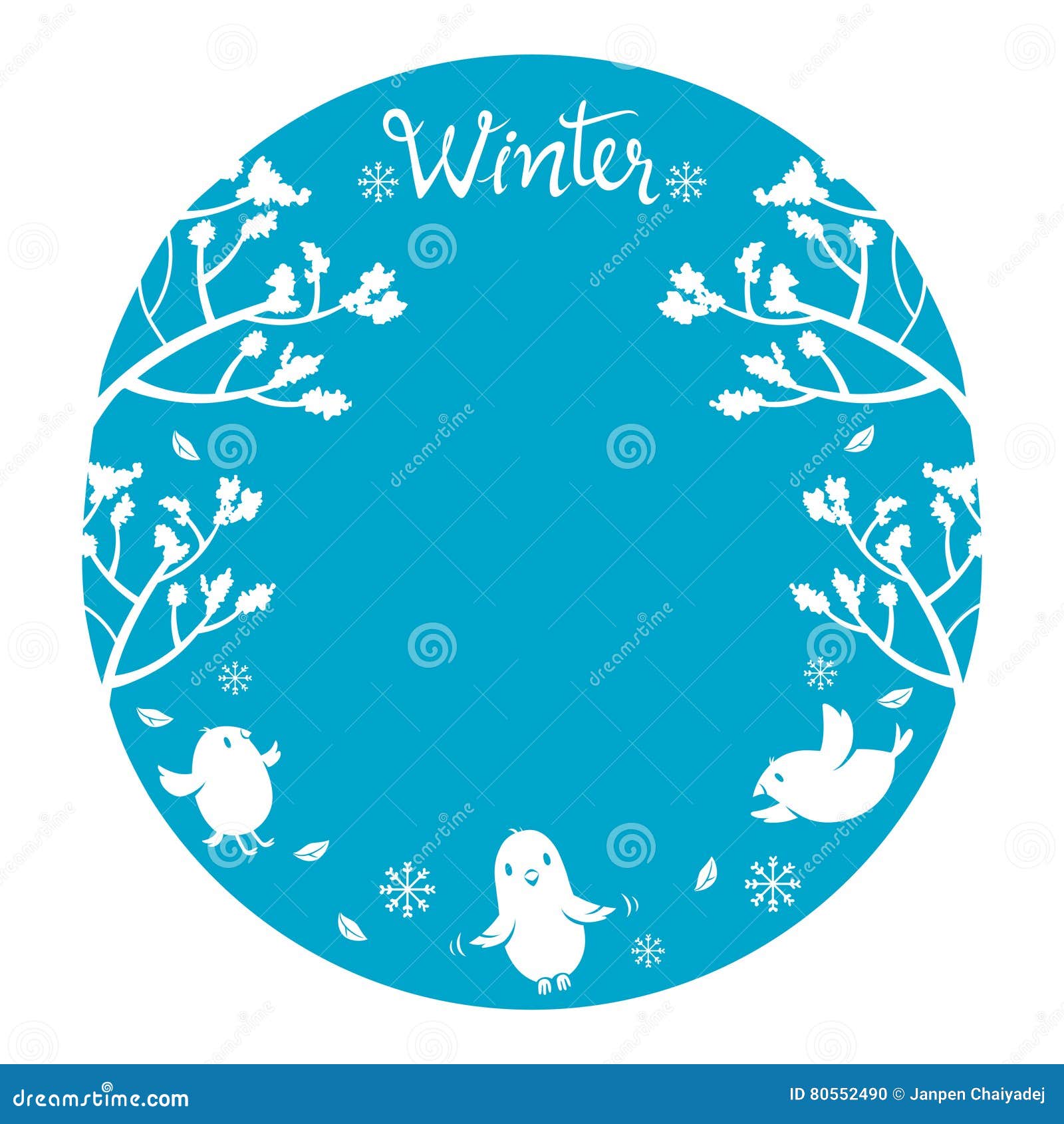 Winter Tree with Bird on Circle Frame Stock Vector - Illustration of ...
