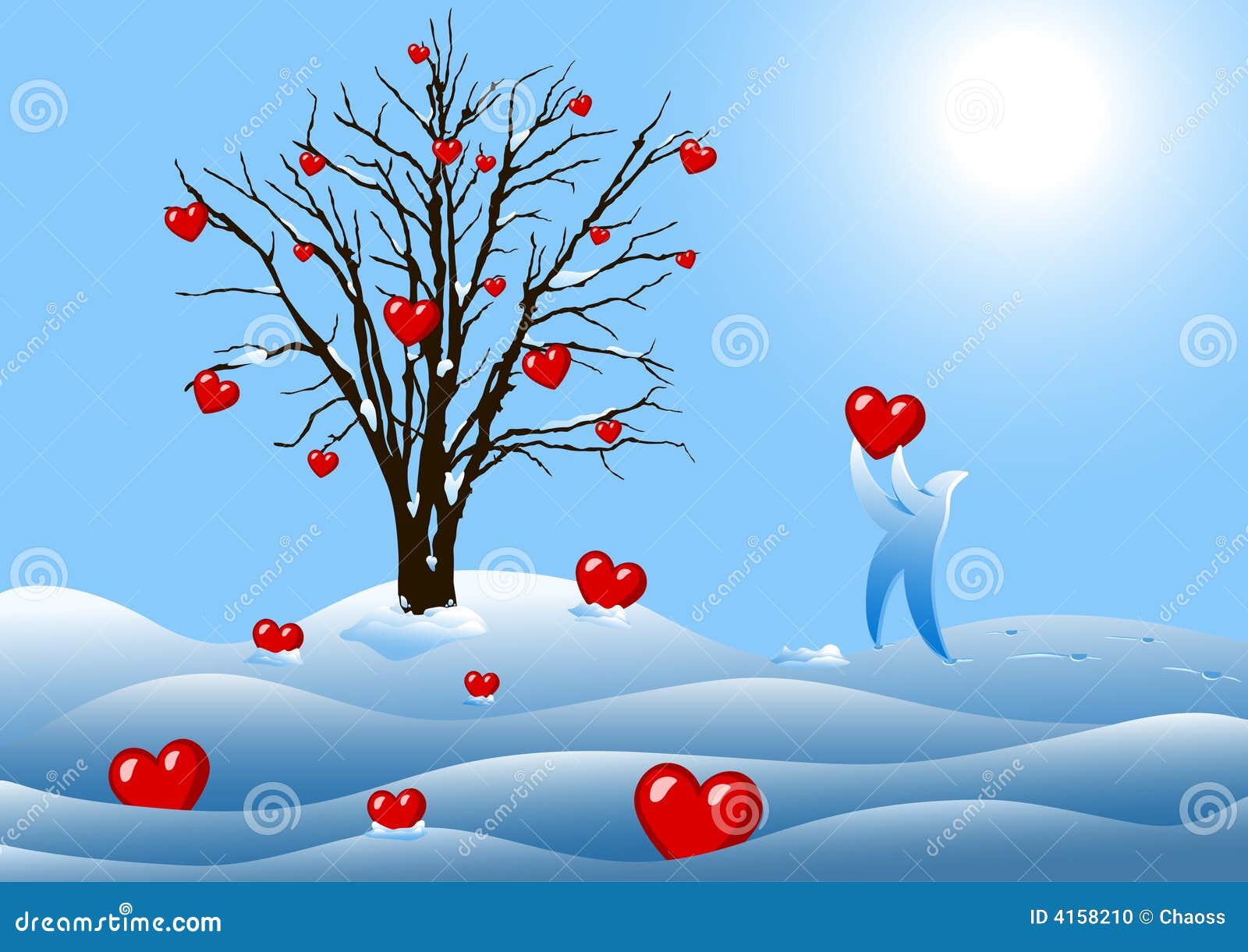 Winter tree with hearts stock vector. Illustration of celebration - 4158210