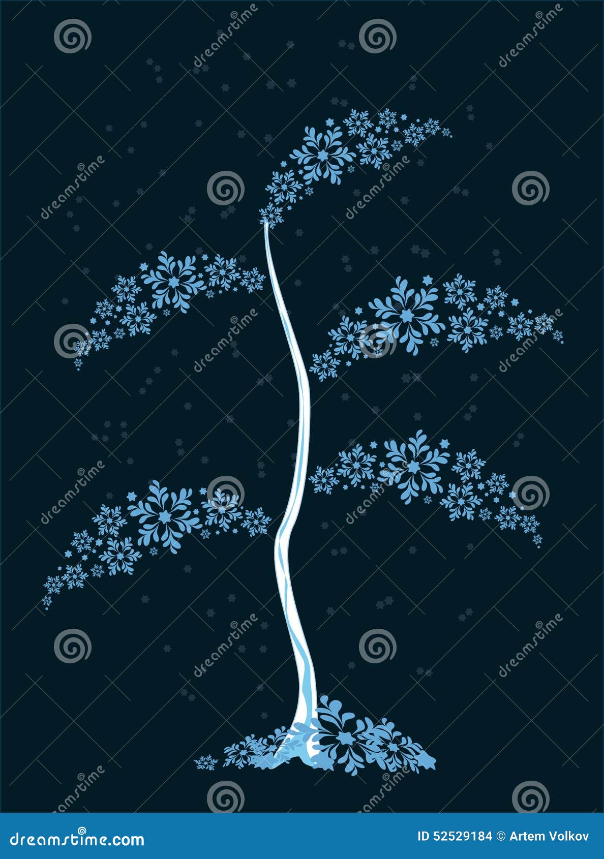 Winter Tree with Icy Branches of the Snowflakes Stock Vector ...