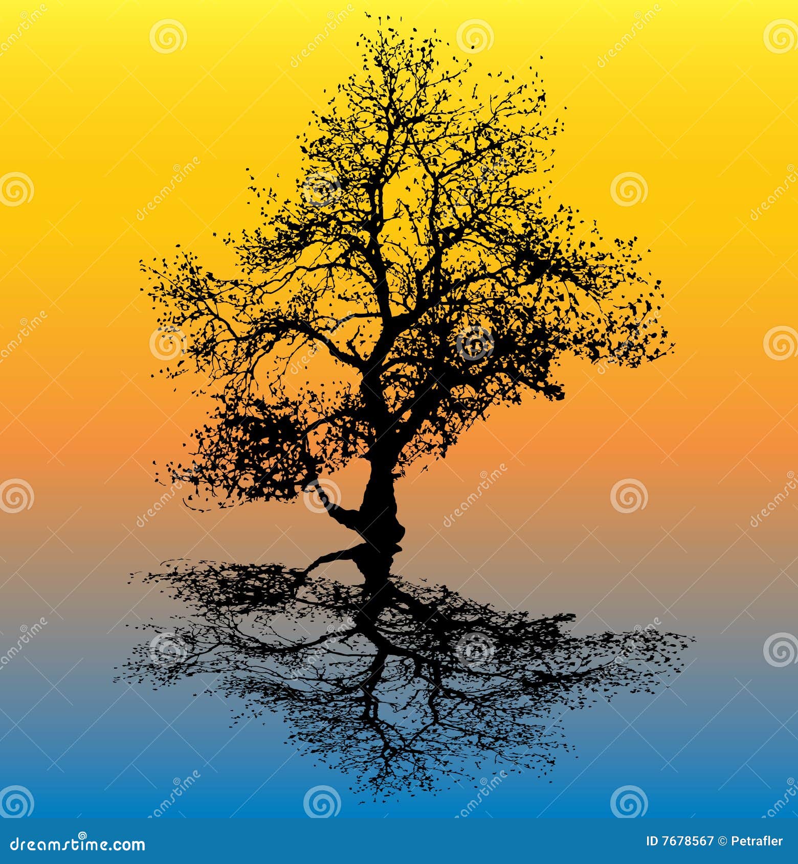 Winter Tree Reflection stock vector. Illustration of sunrise - 7678567