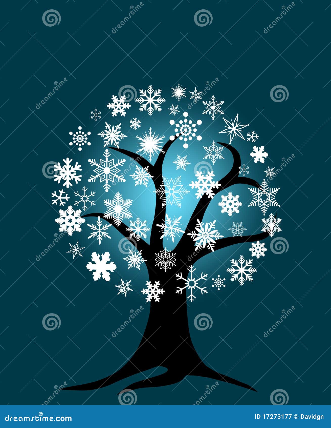 Winter Tree with Snowflakes Stock Illustration - Illustration of ...