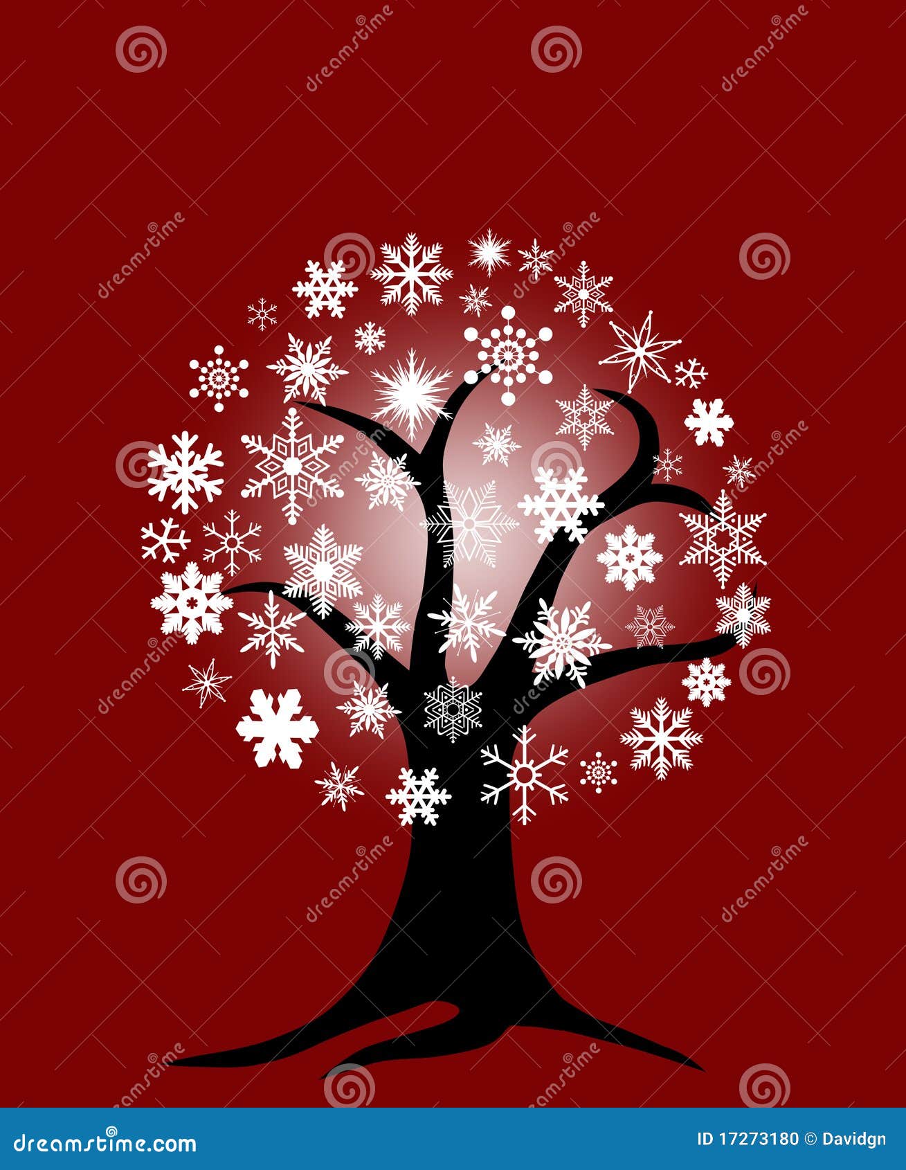 Winter Tree with Snowflakes Stock Illustration - Illustration of ...