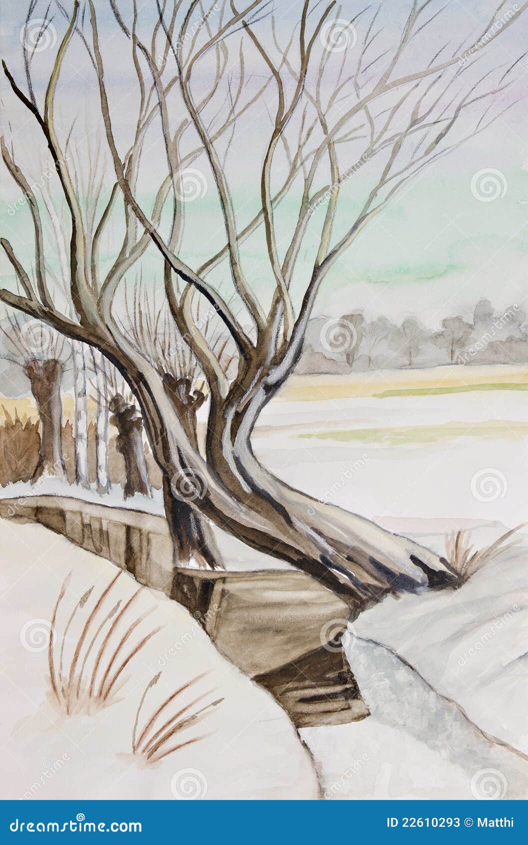 Winter trees landscape stock illustration. Illustration of canvas ...