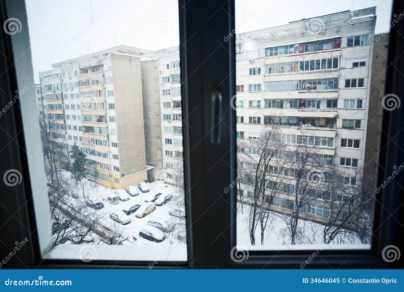 Winter Urban View Through A Window Royalty Free Stock Photo - Image ...