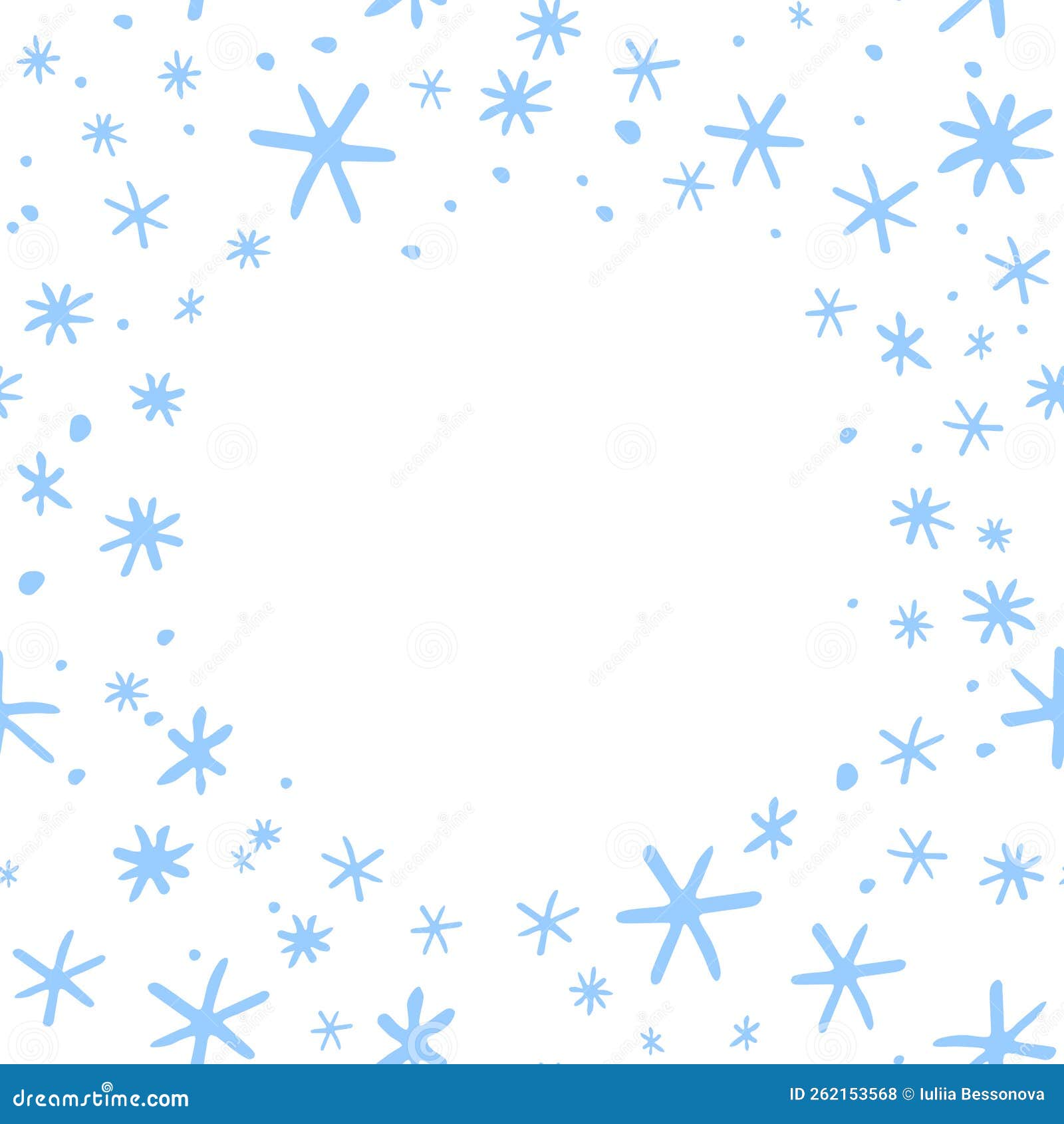 Winter Vector Frame of Simple Primitive Blue Snowflakes. Background ...