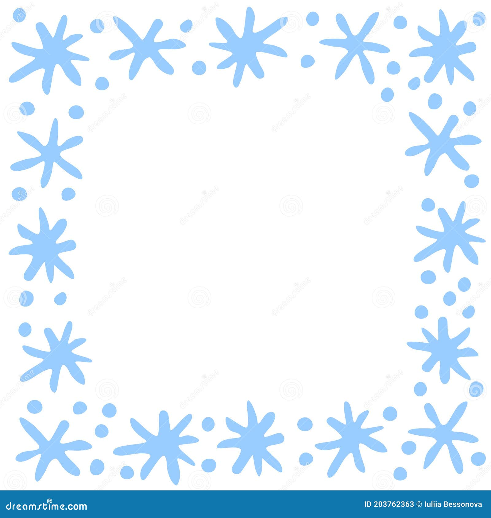 Winter Vector Frame of Simple Primitive Blue Snowflakes. Hand Drawn ...
