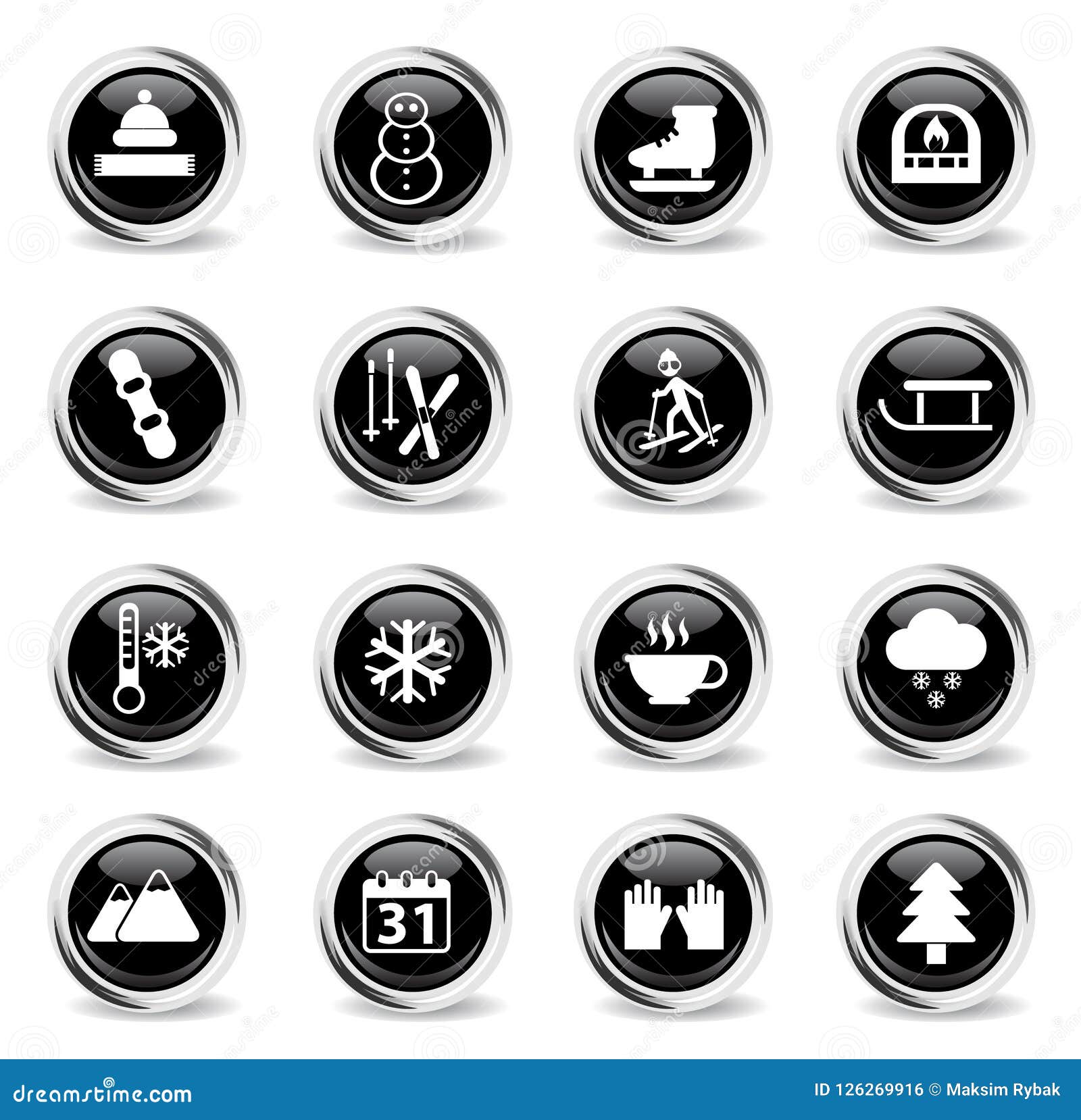 Winter icon set stock vector. Illustration of snowboard - 126269916