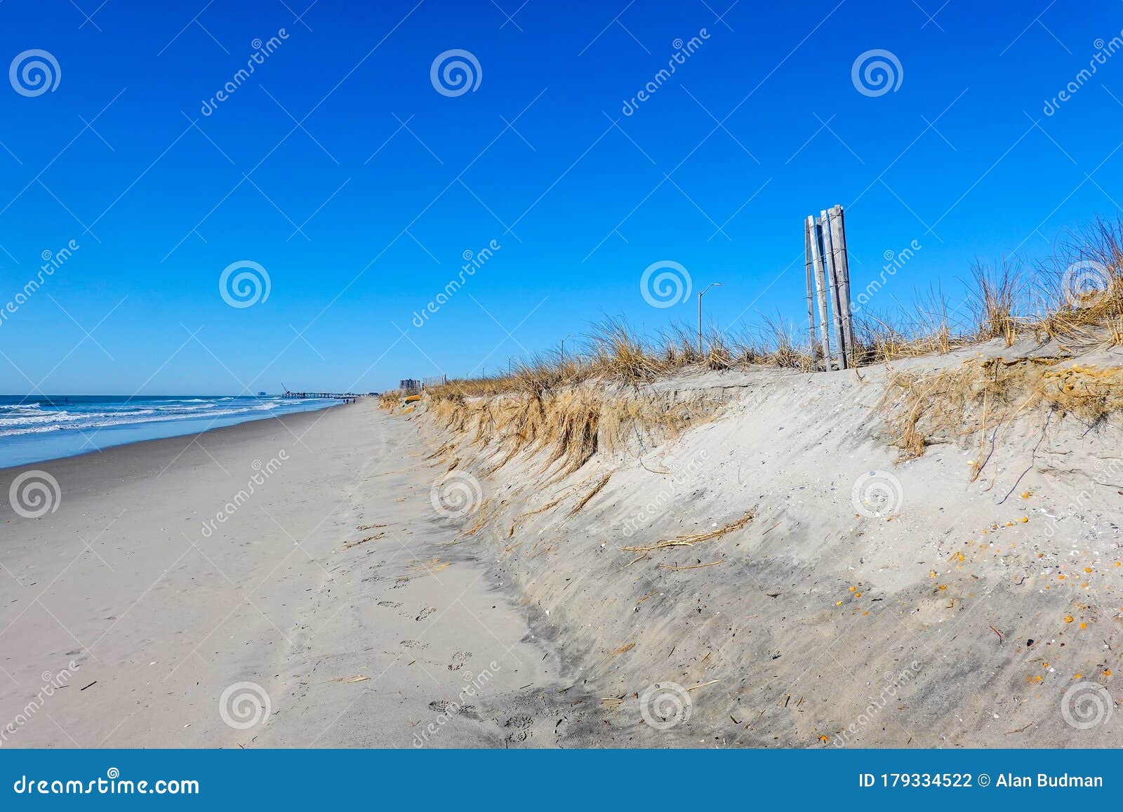 Winter View Along a Sandy Beach Showing Beach Sand Erosion. Stock Photo ...