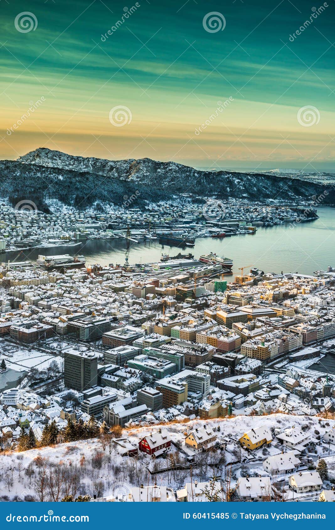 Winter view on Bergen stock image. Image of fjord, blue - 60415485