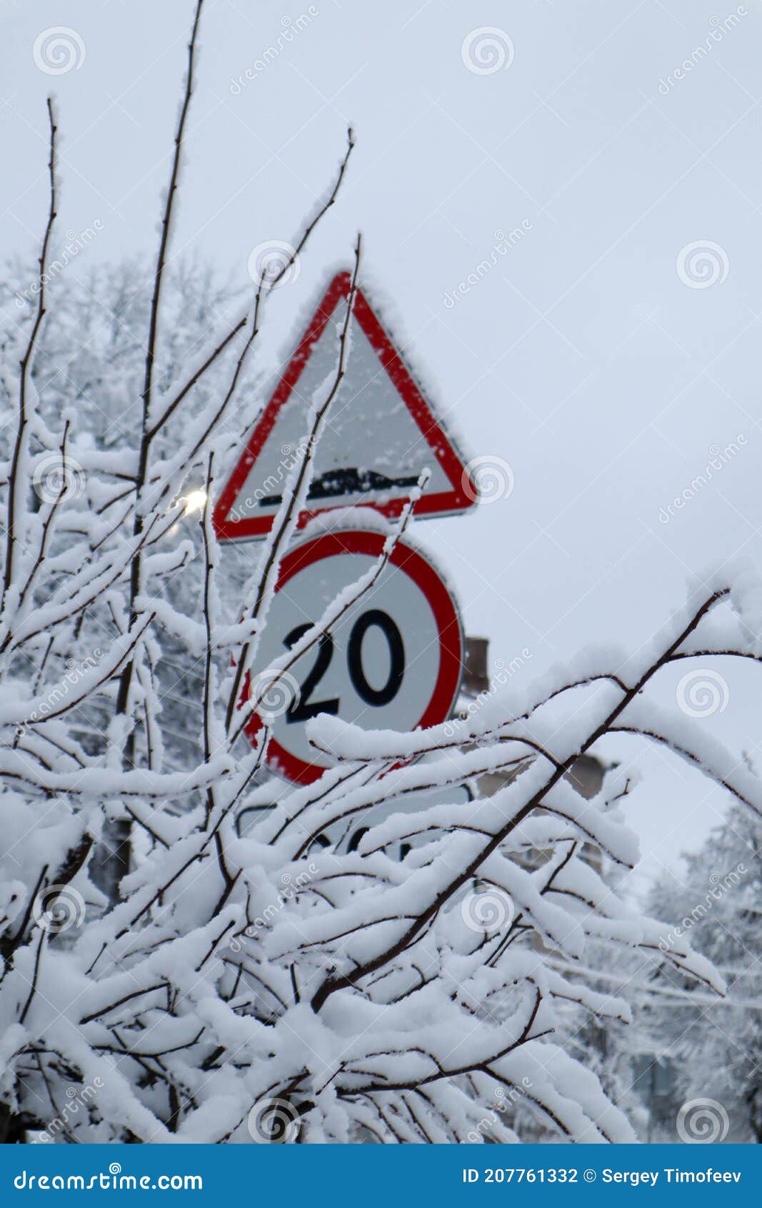 Winter View of Speed Limit Sign on the Road Covered by Snow Stock Photo ...