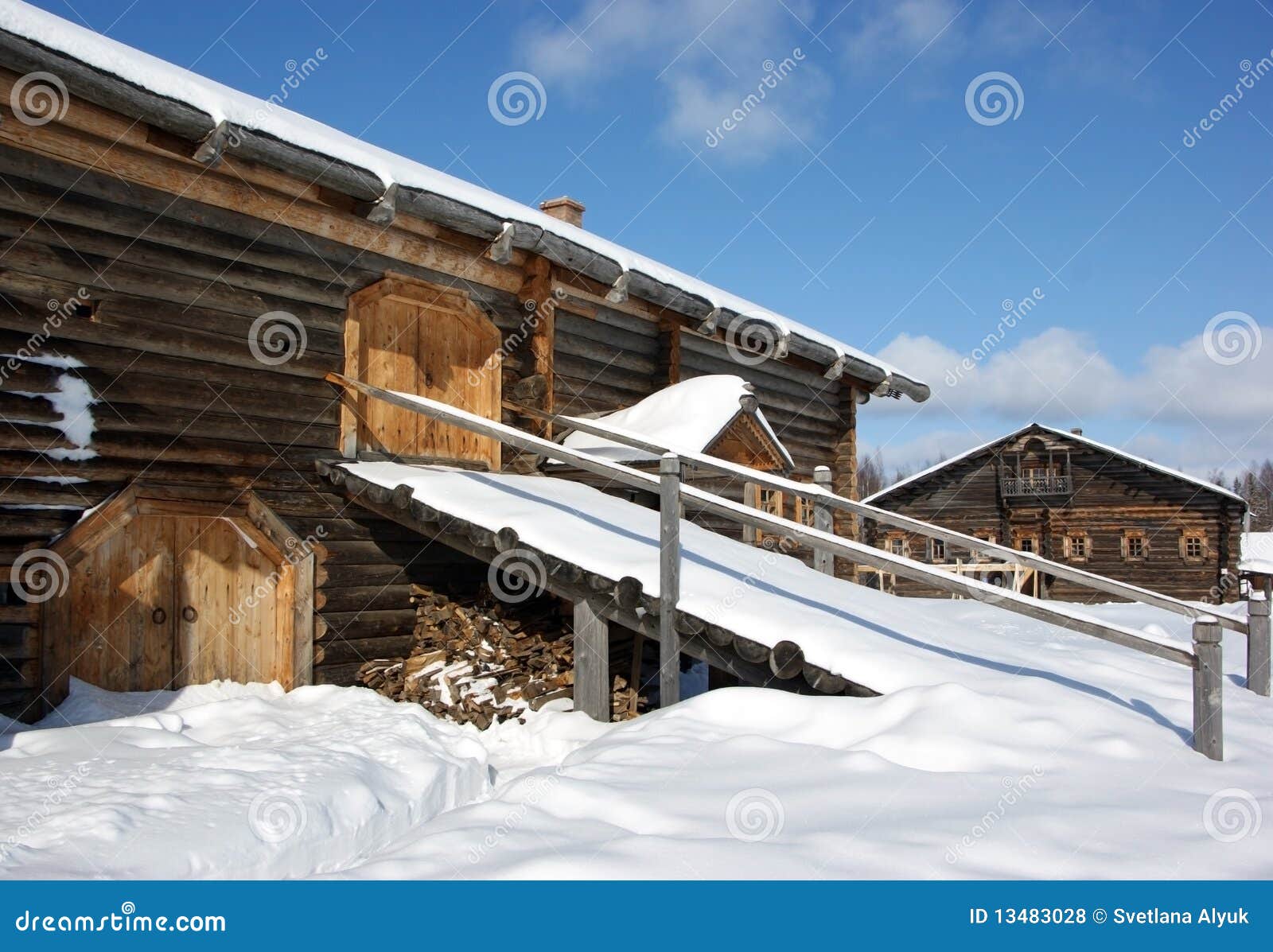 Winter in the village stock photo. Image of firewood - 13483028