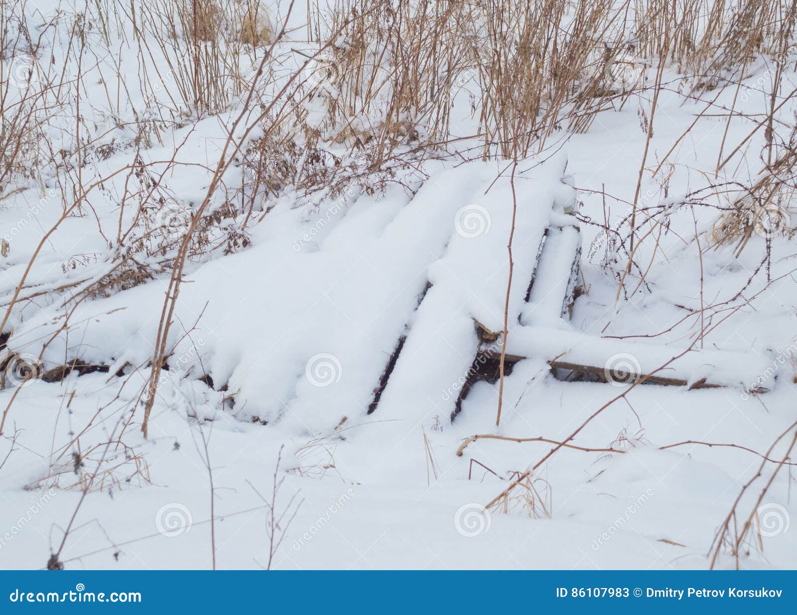 Winter in the Village of a Fallen Fence in the Snow Stock Image - Image ...