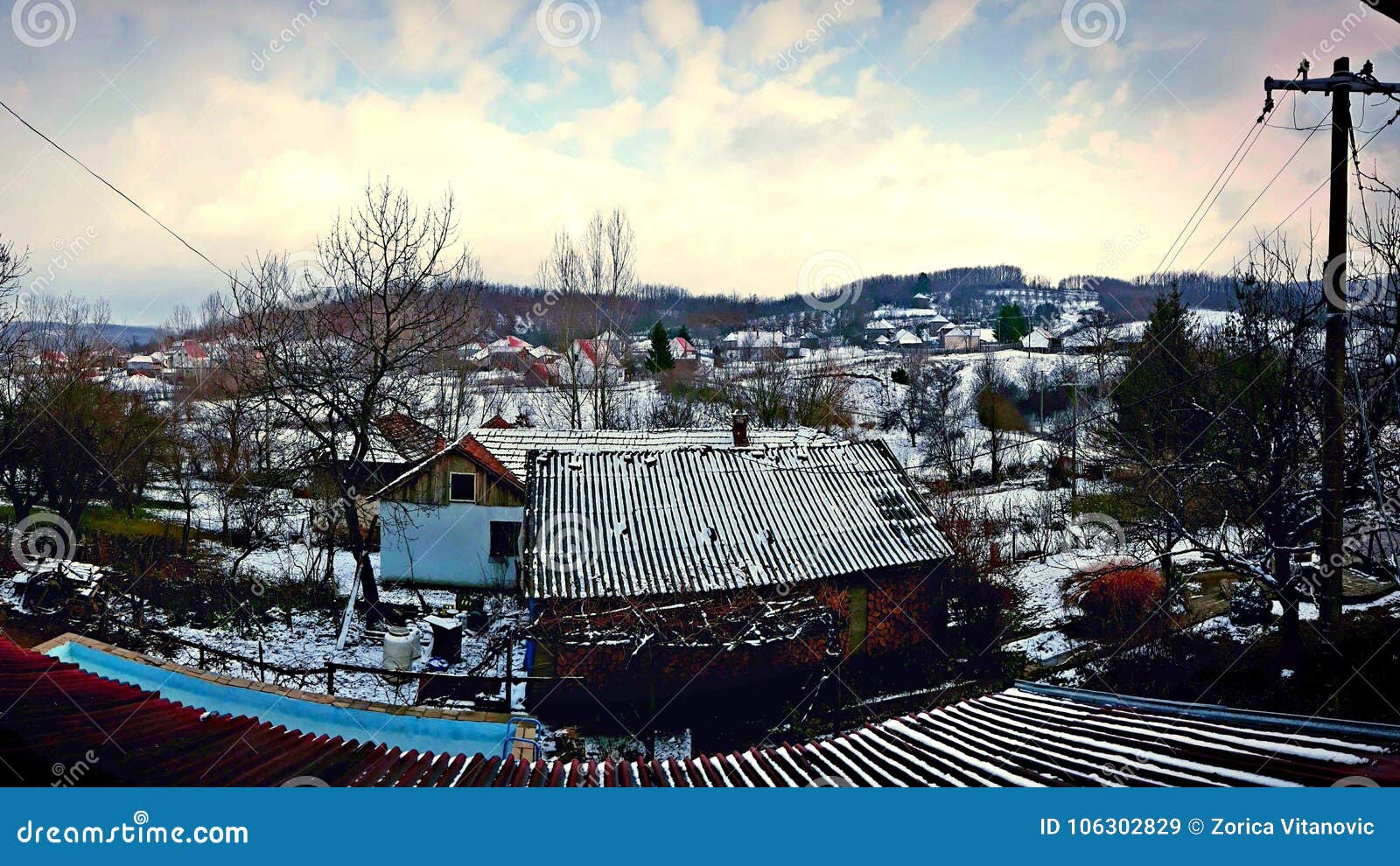 Winter village landscape stock image. Image of year - 106302829