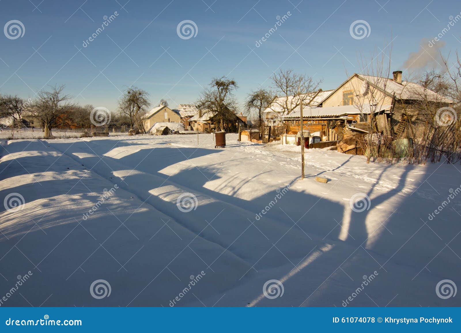 Winter village in snow stock photo. Image of outdoor - 61074078