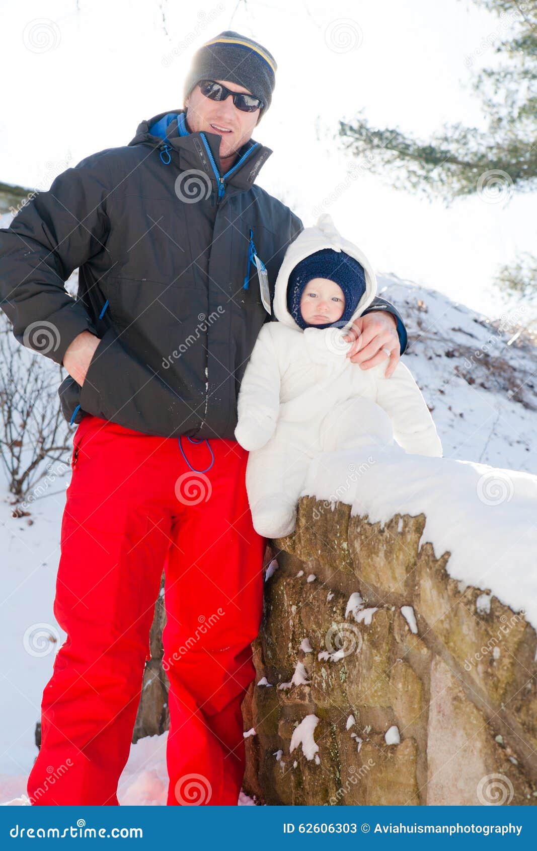 Winter Walk in the Snow with Dad Stock Image - Image of couple ...