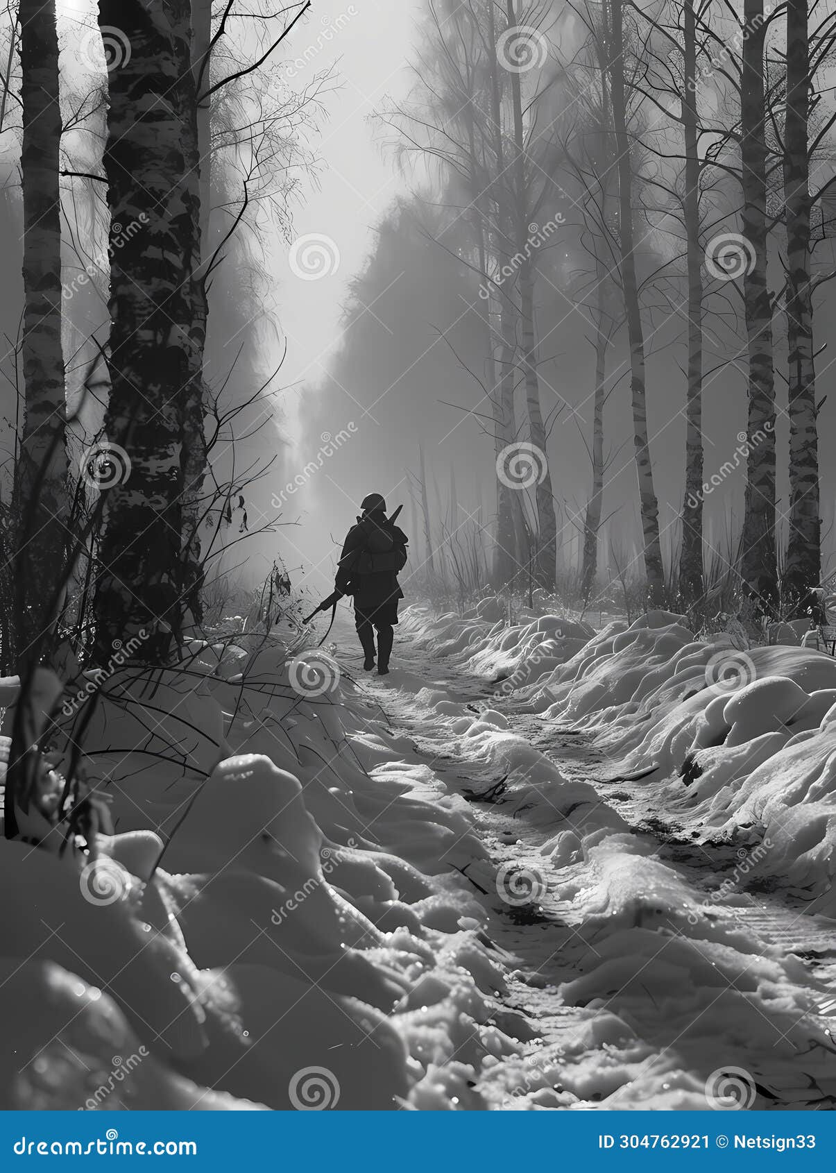 Winter War 1939, a Person Walking on a Snowy Path Stock Illustration ...