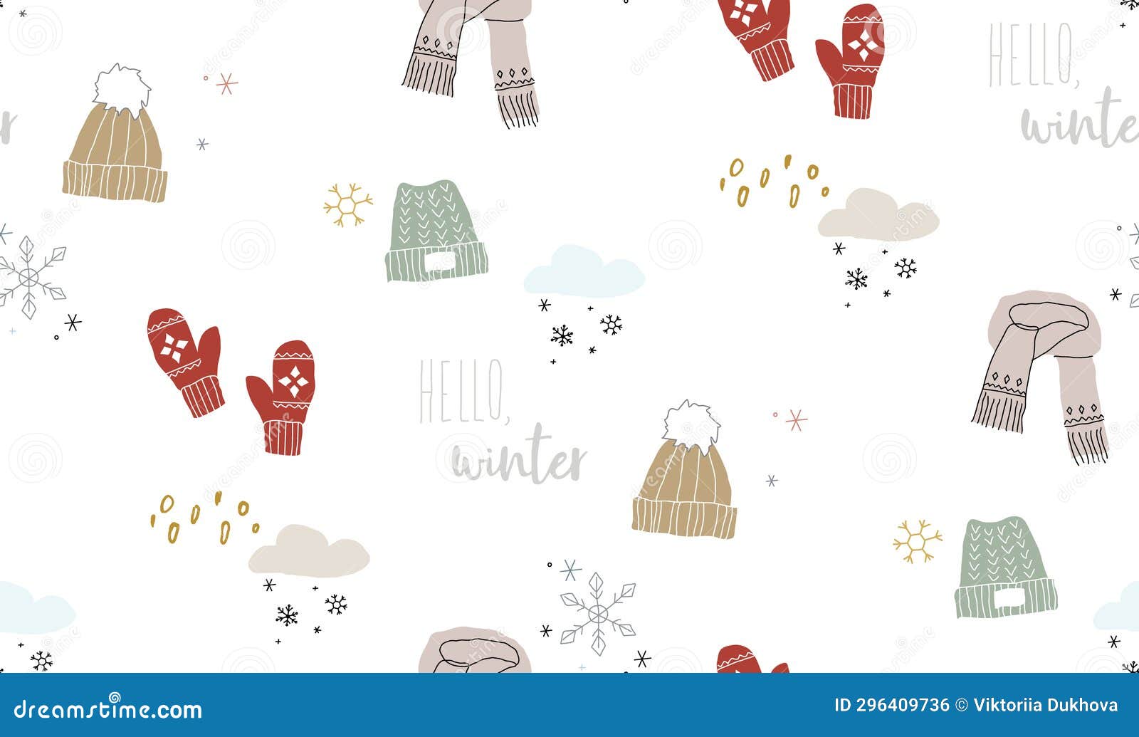 Winter Warm Cozy Seamless Pattern with with Hats and Mittens Stock Vector - Illustration of ...