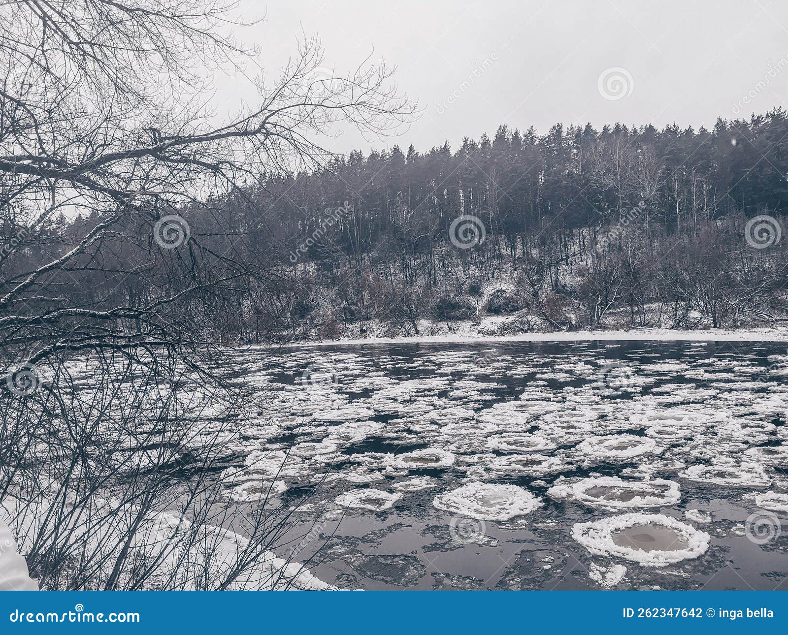 In Winter, The Water Canal In The City Park Is Covered With Ice ...