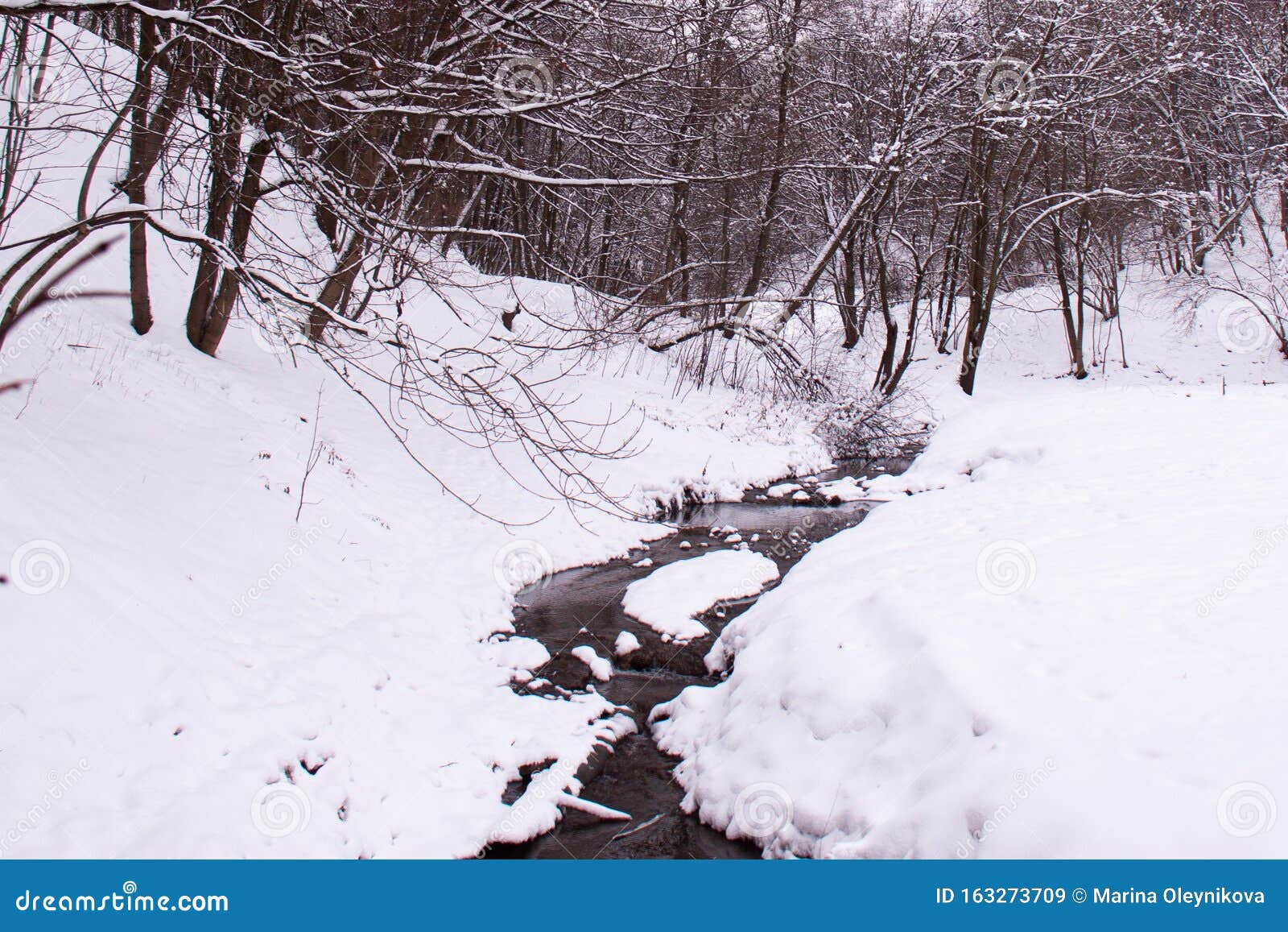 Winter Water in a Stream and Snow Stock Image - Image of december ...