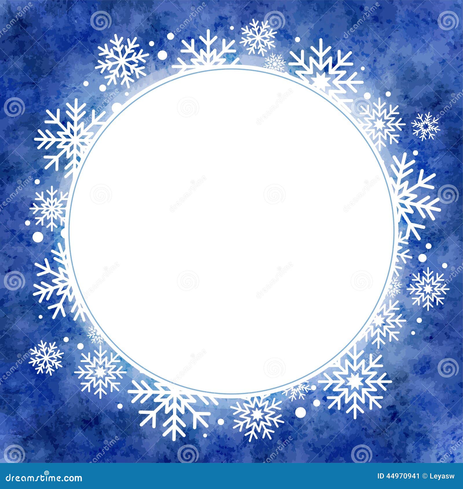 Winter Watercolor Illustration. Round Frame with Snowflakes Stock ...
