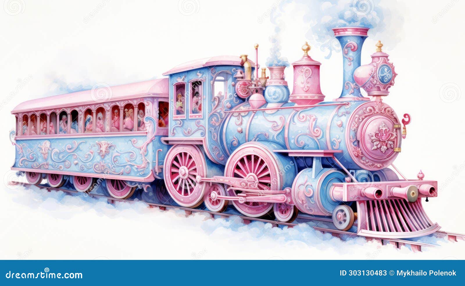 Watercolor Train Clipart Violet And Brown Illustration With Fantasy ...