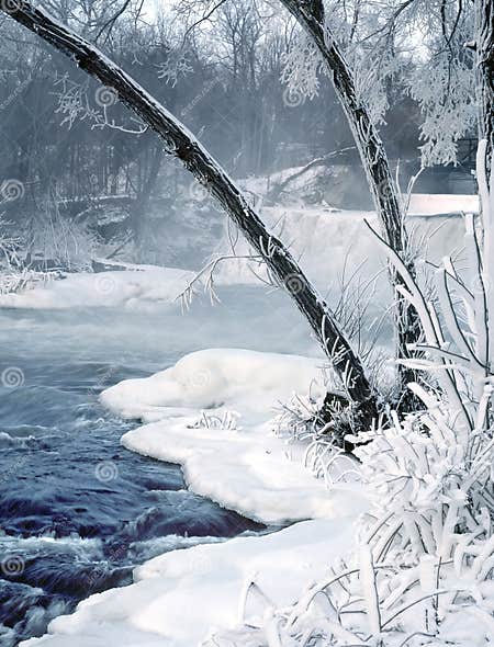 Winter Waterfall Almonte Ontario Canada Stock Image - Image of mist ...