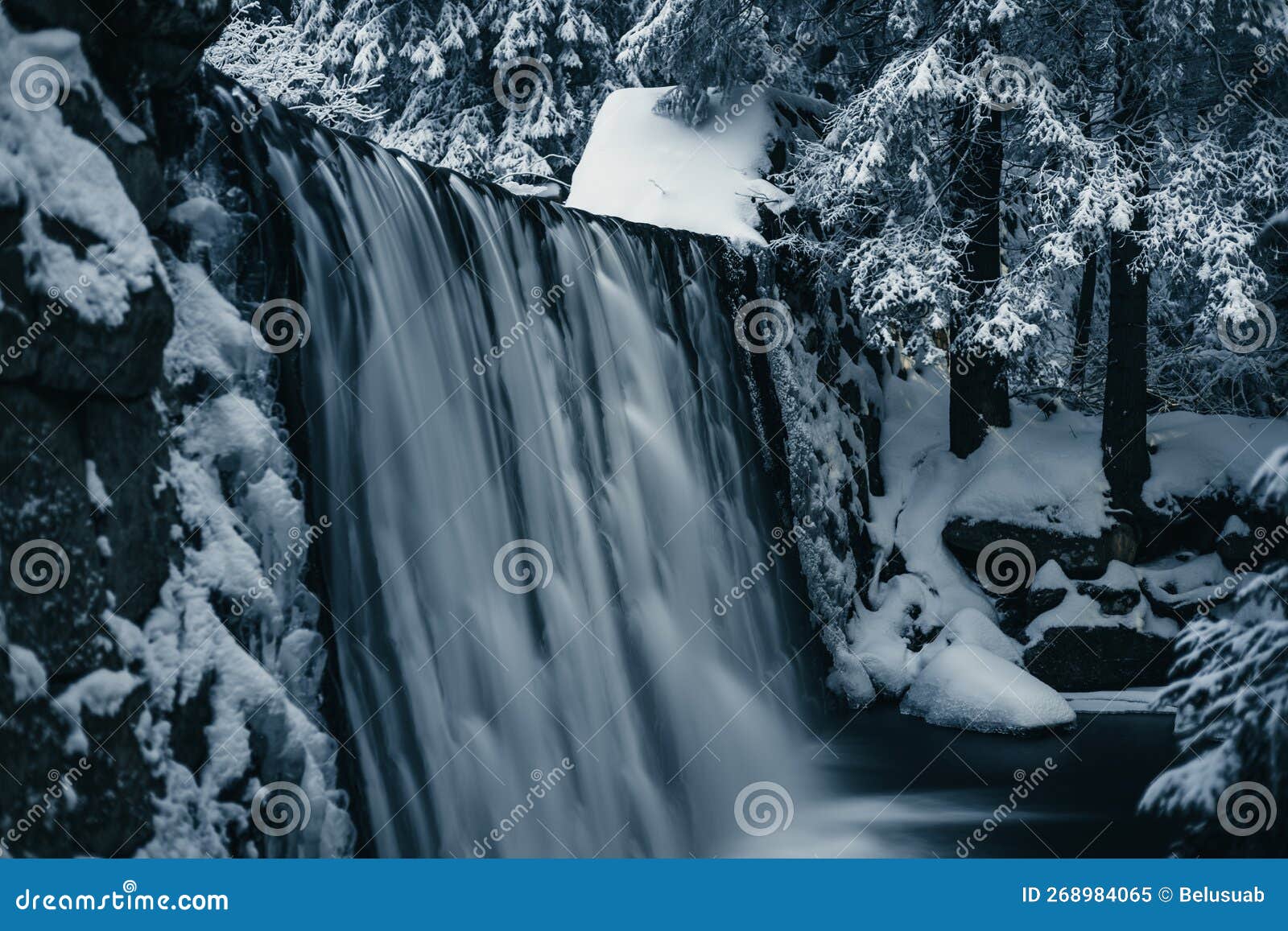 Winter Waterfall in Mountains Stock Image - Image of flowing ...