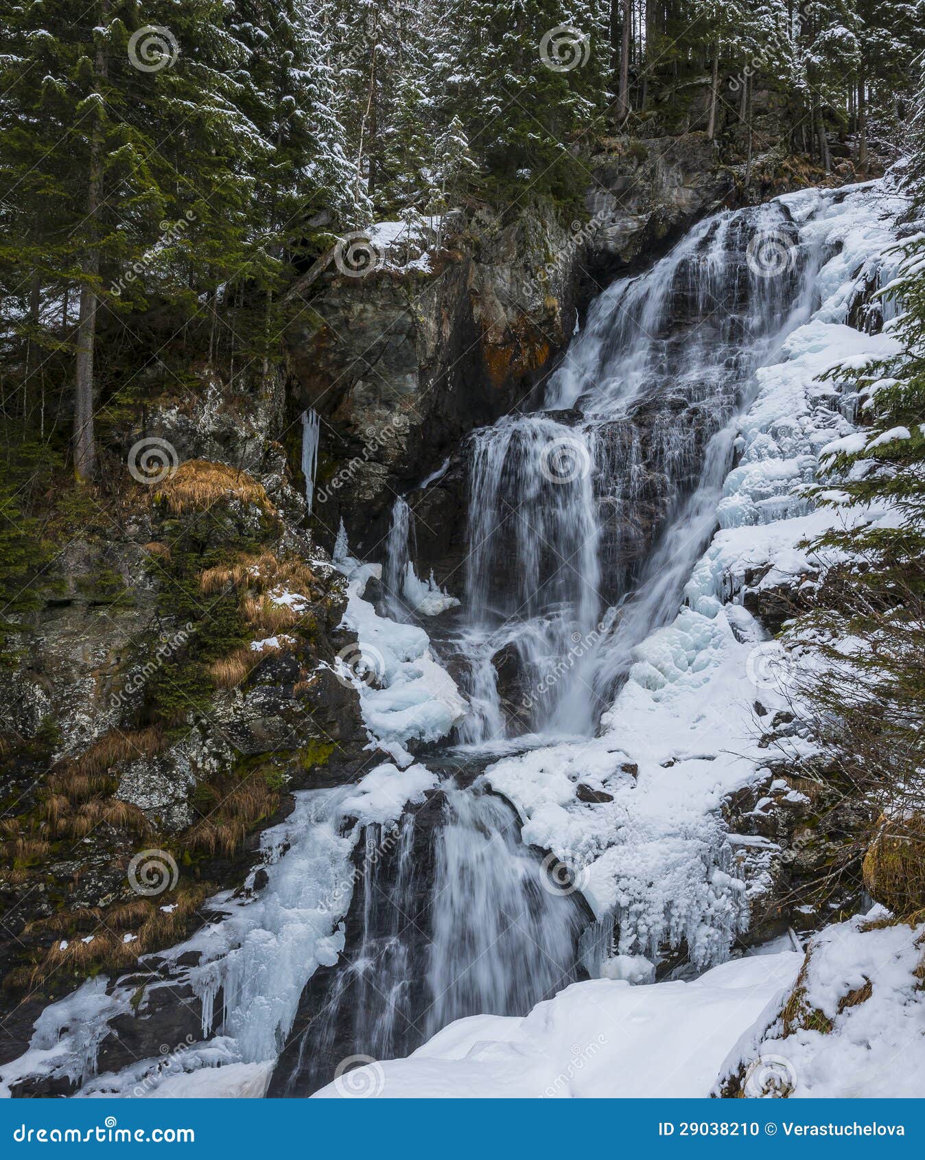 Winter Waterfall in a Mountains Stock Photo - Image of nature, hill ...
