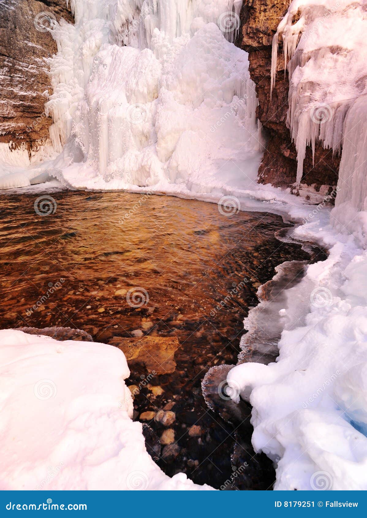 Winter waterfall and pond stock image. Image of alpine - 8179251
