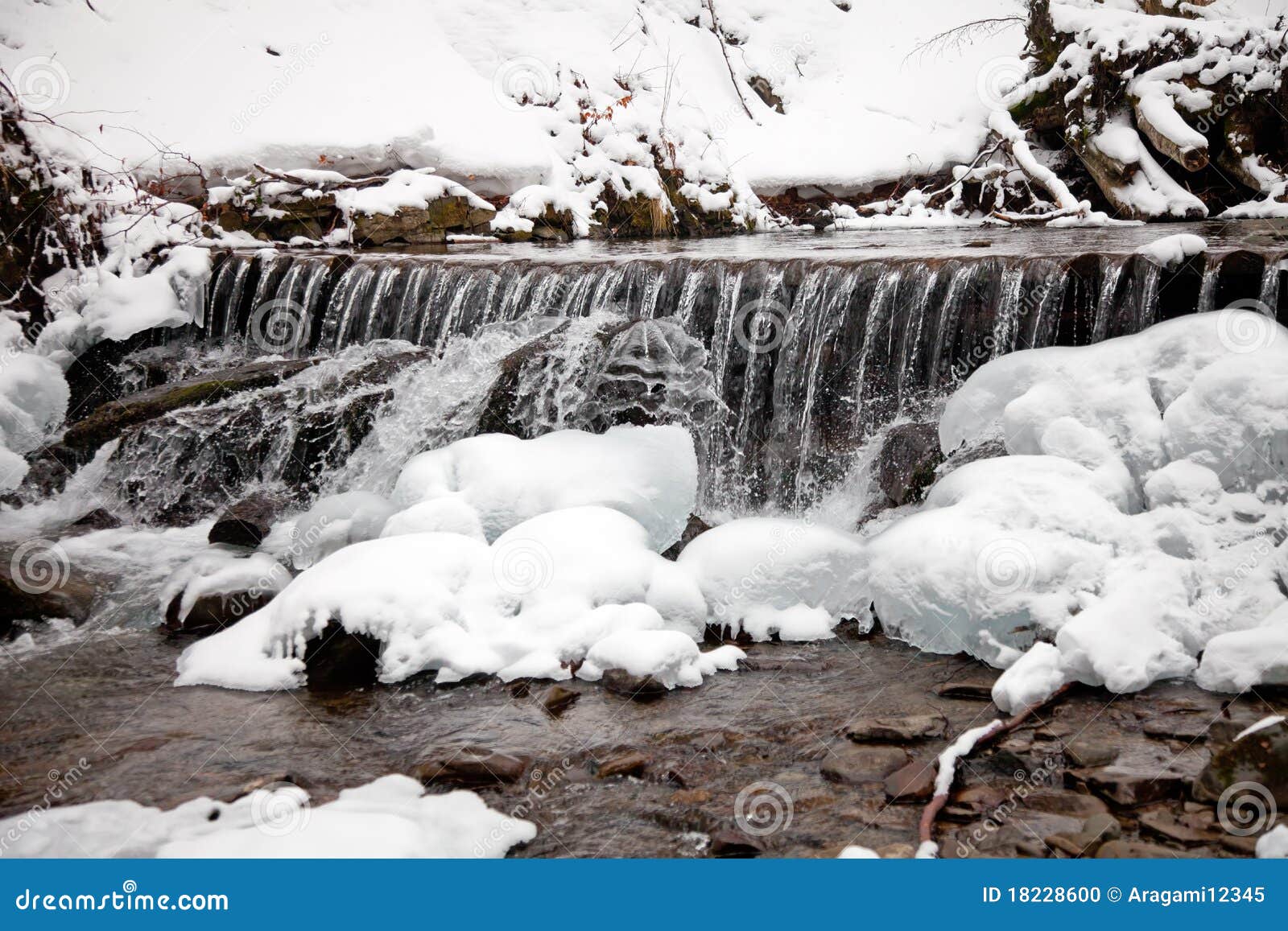 Winter Waterfall in the Snowy Forest Stock Photo - Image of peace, rock ...