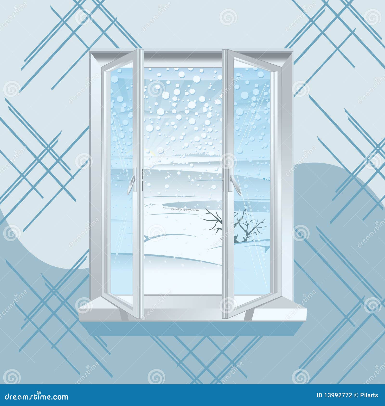 Winter Window stock vector. Illustration of colored, opened - 13992772