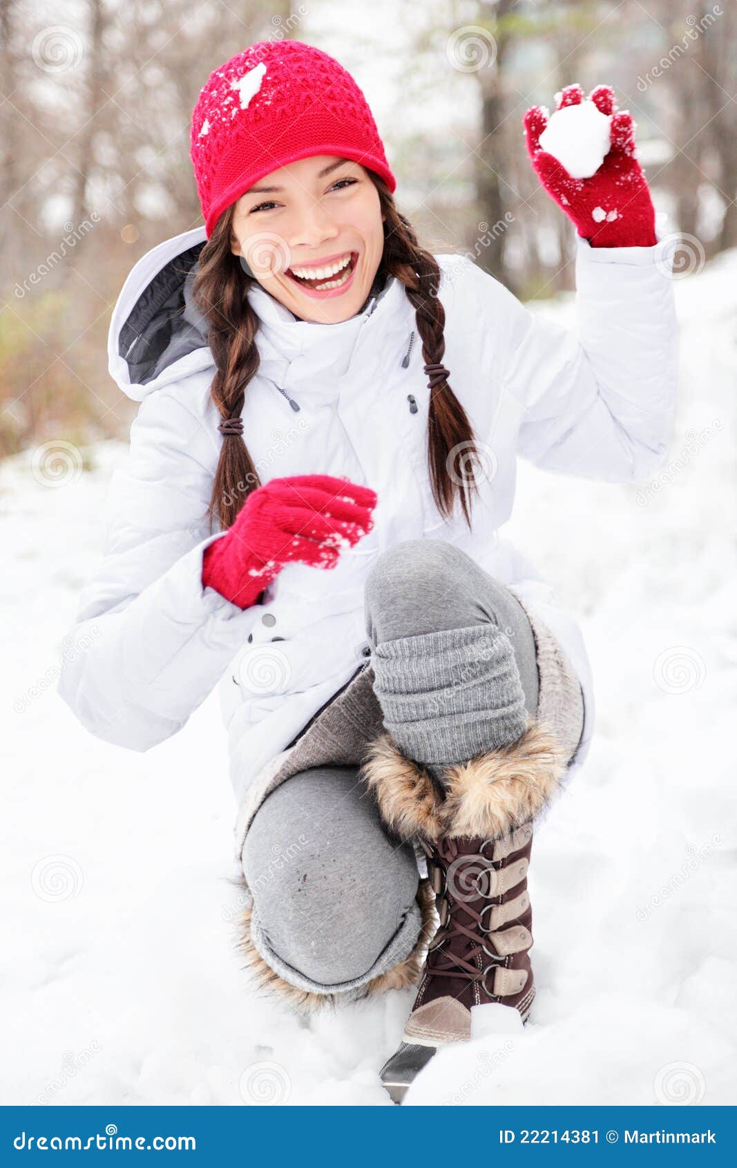 Winter Woman Playing in Snow Stock Image - Image of caucasian, ball ...