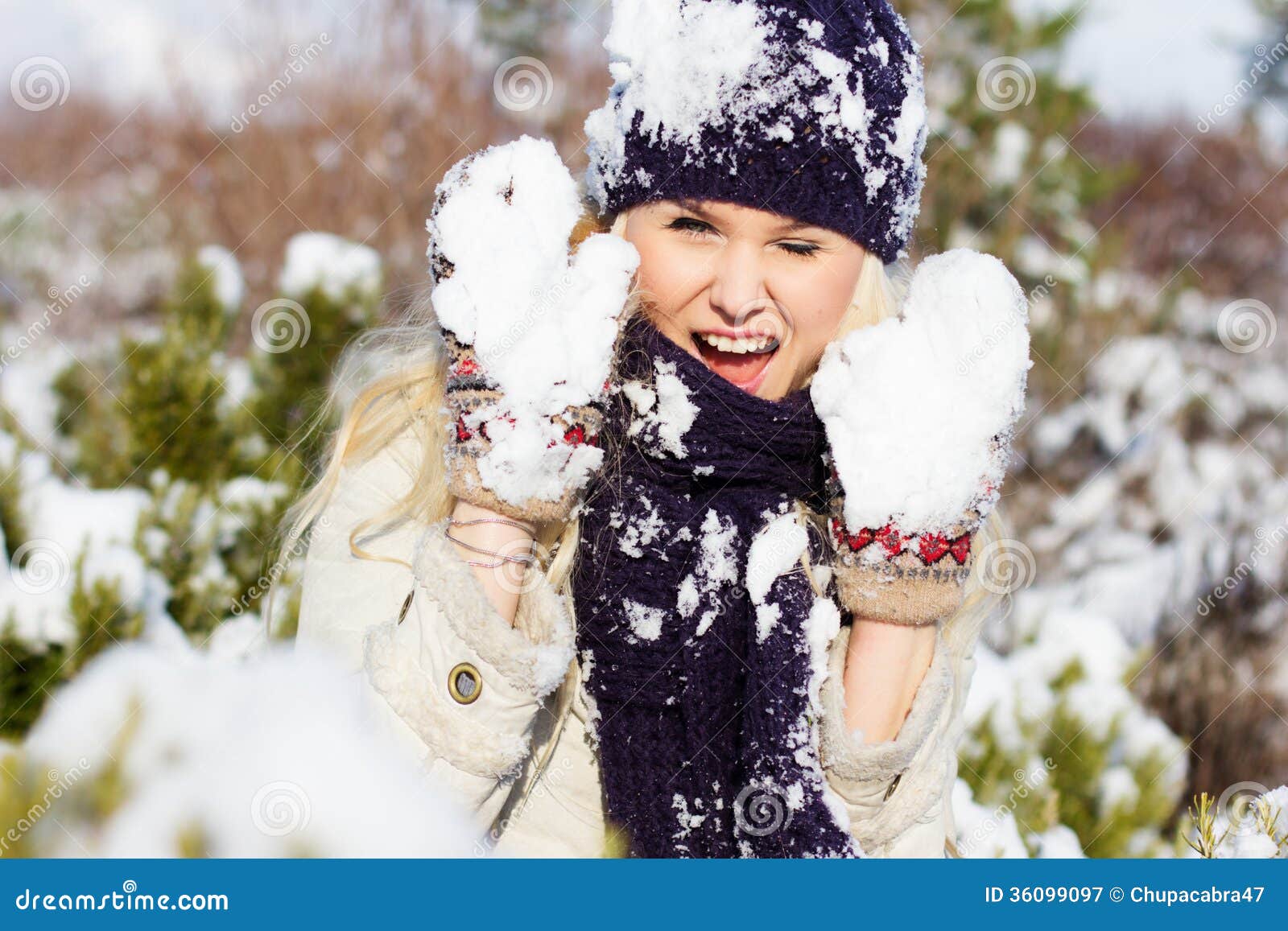 Winter Woman Playing with Snow Stock Image - Image of december, face ...