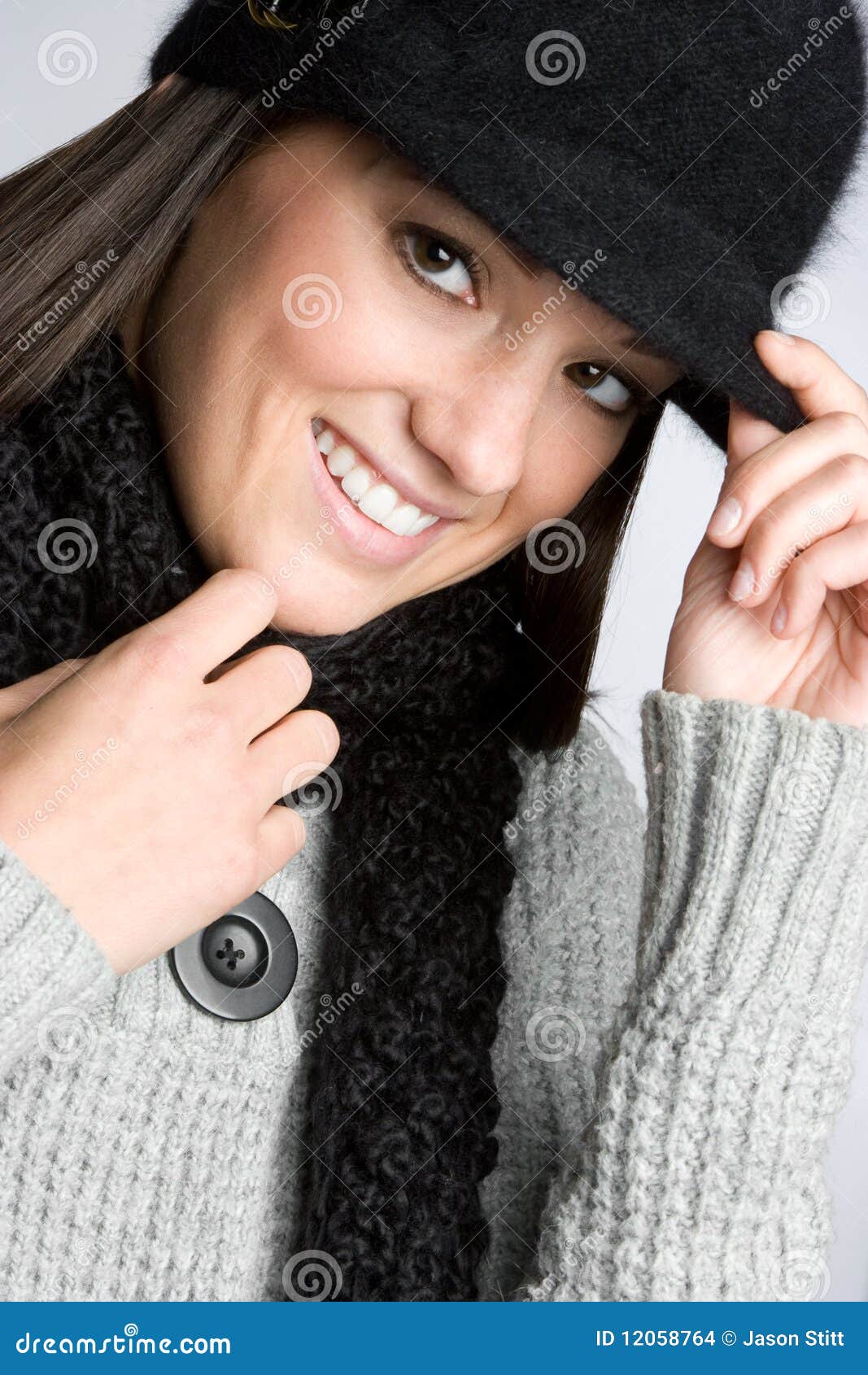 Winter Woman Smiling stock photo. Image of winter, hands - 12058764