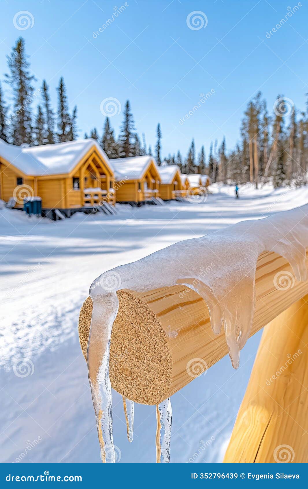 Winter Wonderland: Snow-covered Cabins in Serene Forest Setting Stock ...