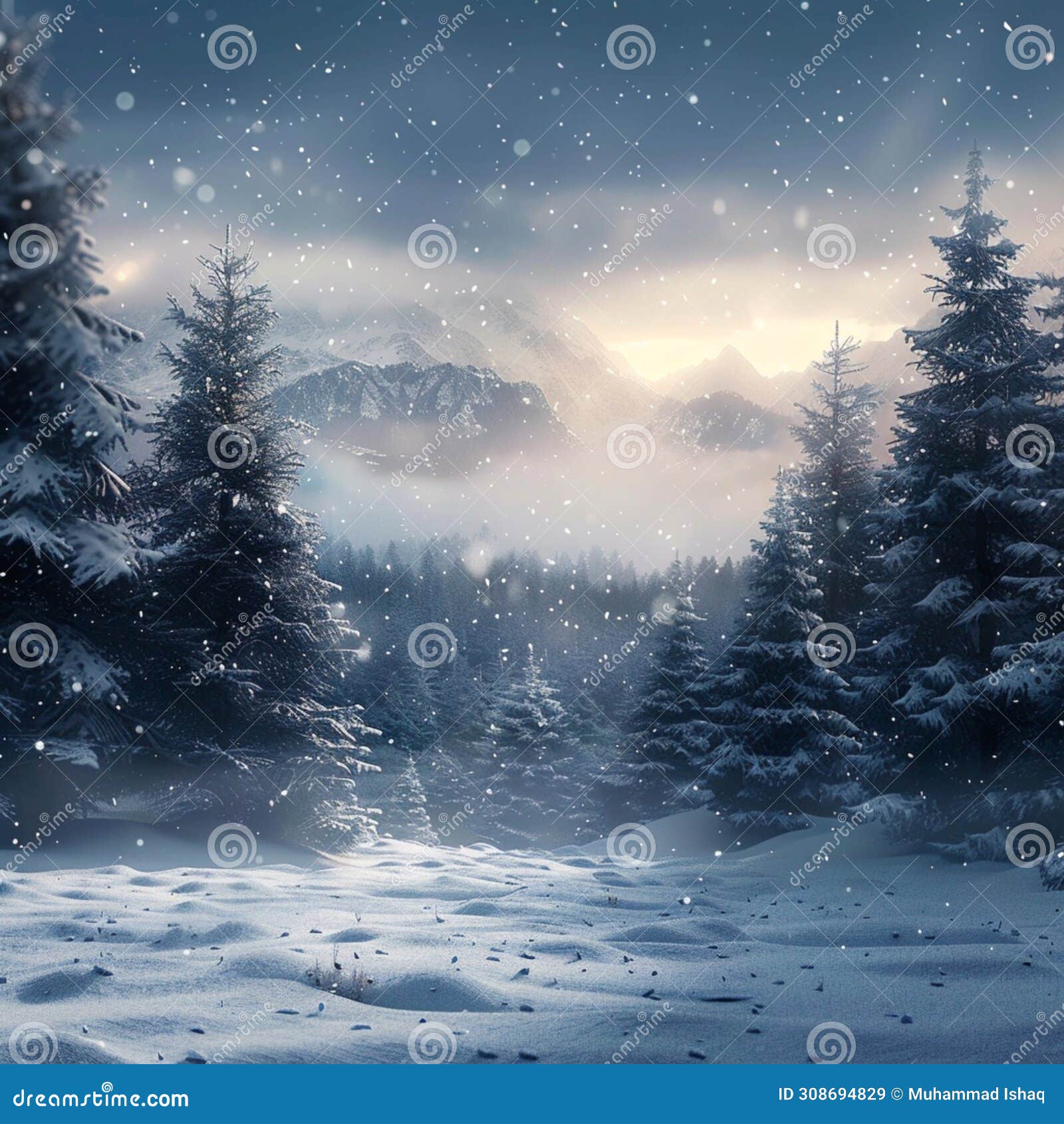 Winter Wonderland Snowfall Transforms an Alpine Forest, Text Ready ...