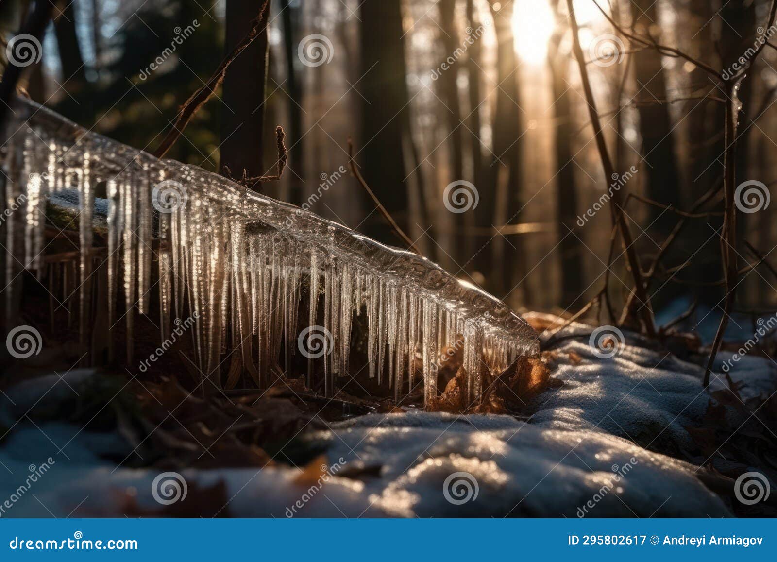 Winter Wonderland with Sunlit Icicles in a Serene Forest. Generative AI ...