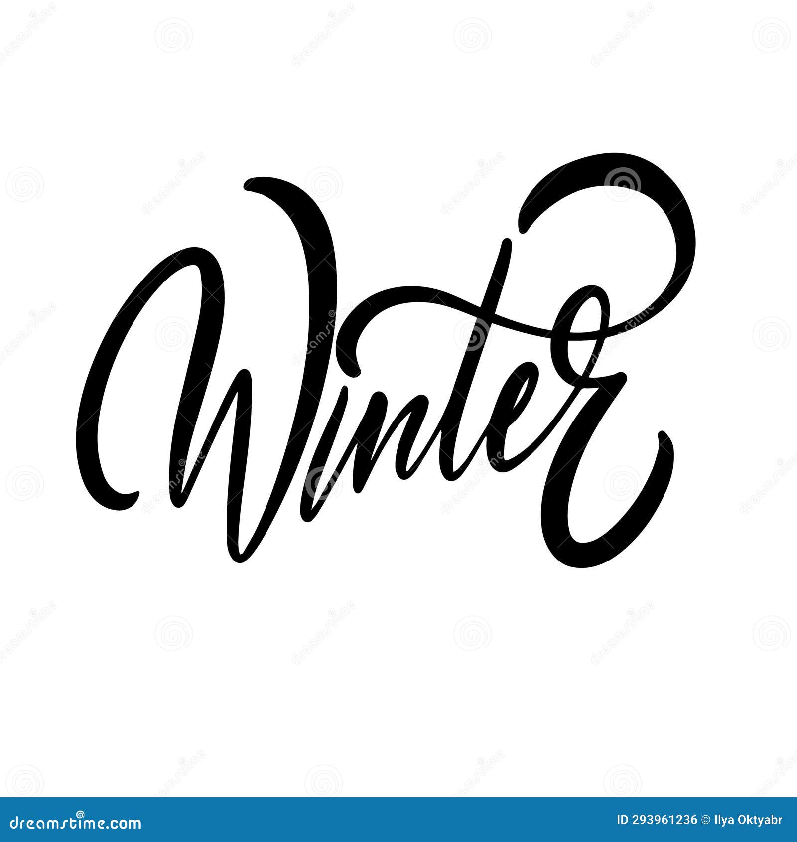 Winter Word Black Color Lettering. Hand Drawn Vector Script Text Stock ...