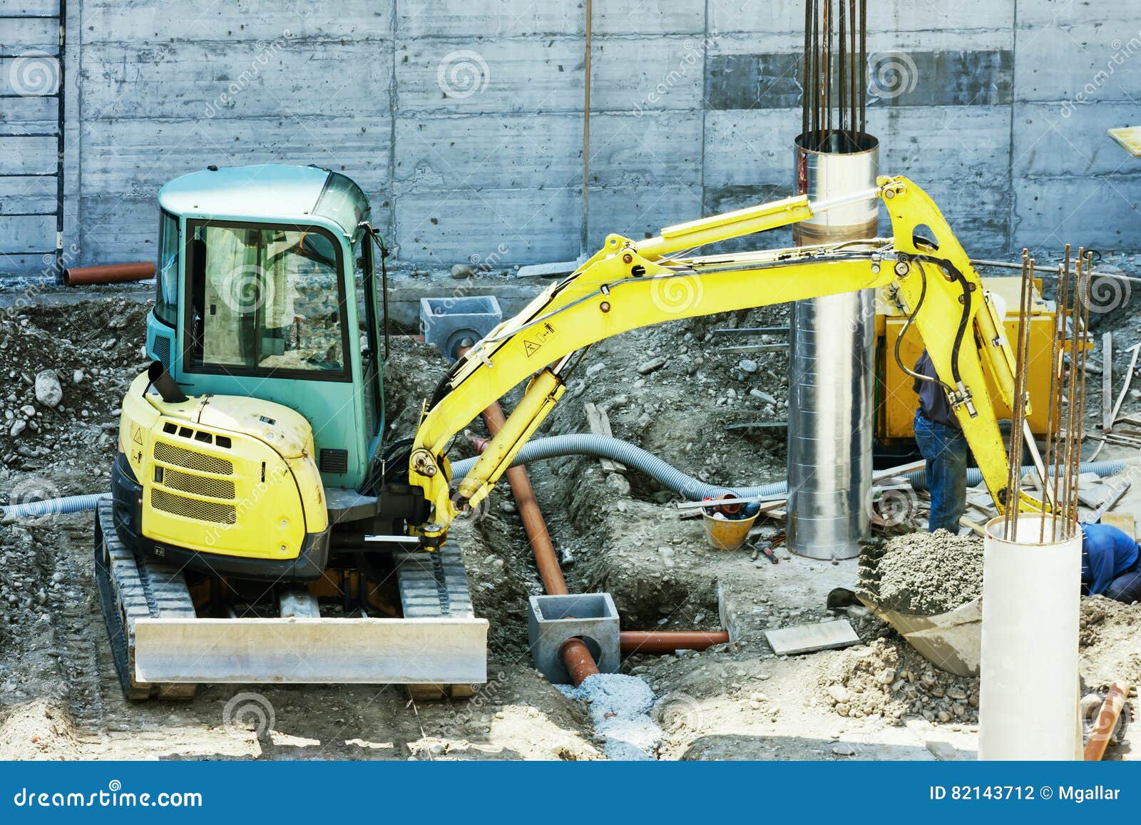Winter Work in Construction Site with Excavator Stock Photo - Image of ...