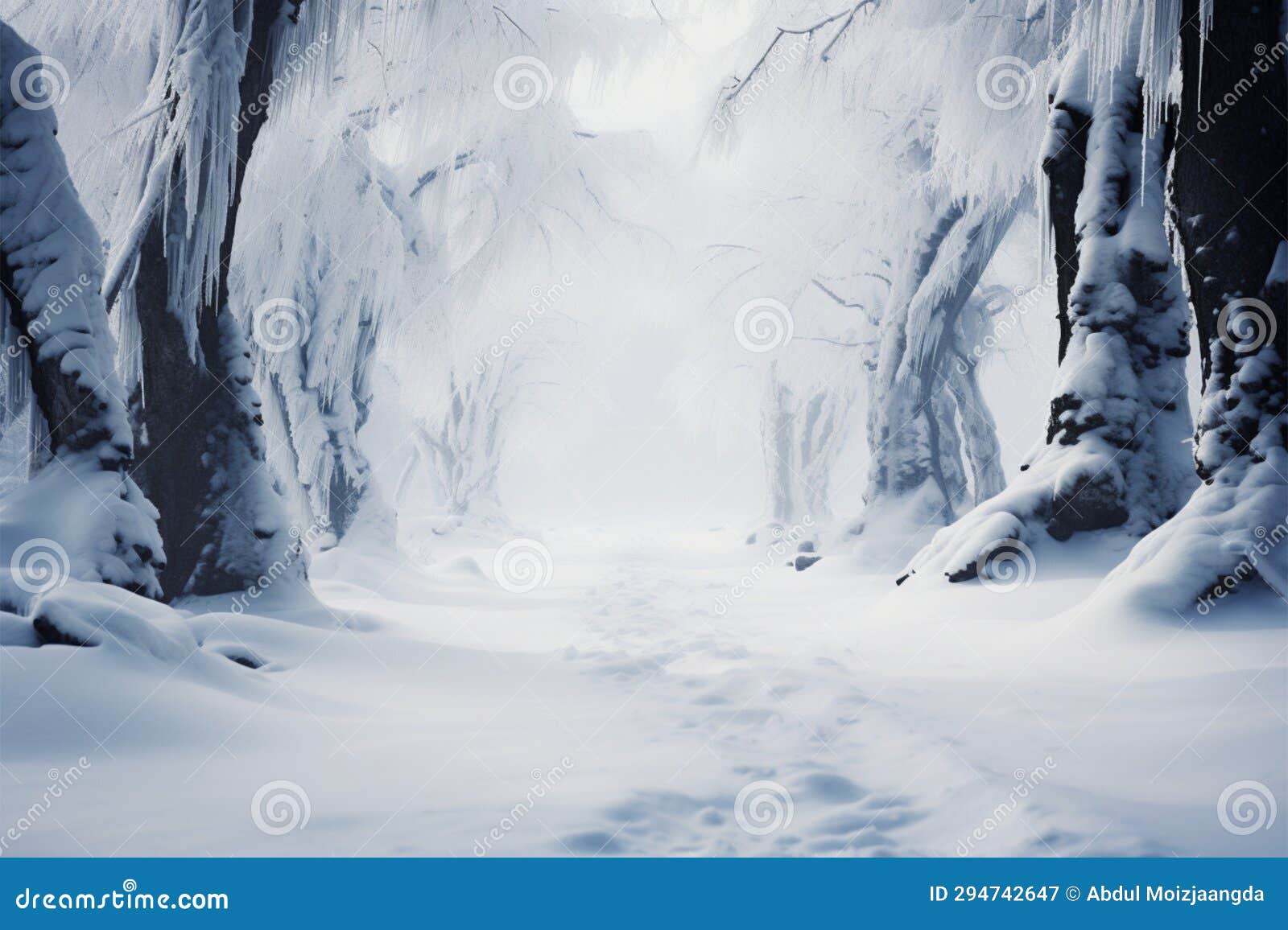 Winters Path Meanders through an Ancient Snow Draped Forest of ...