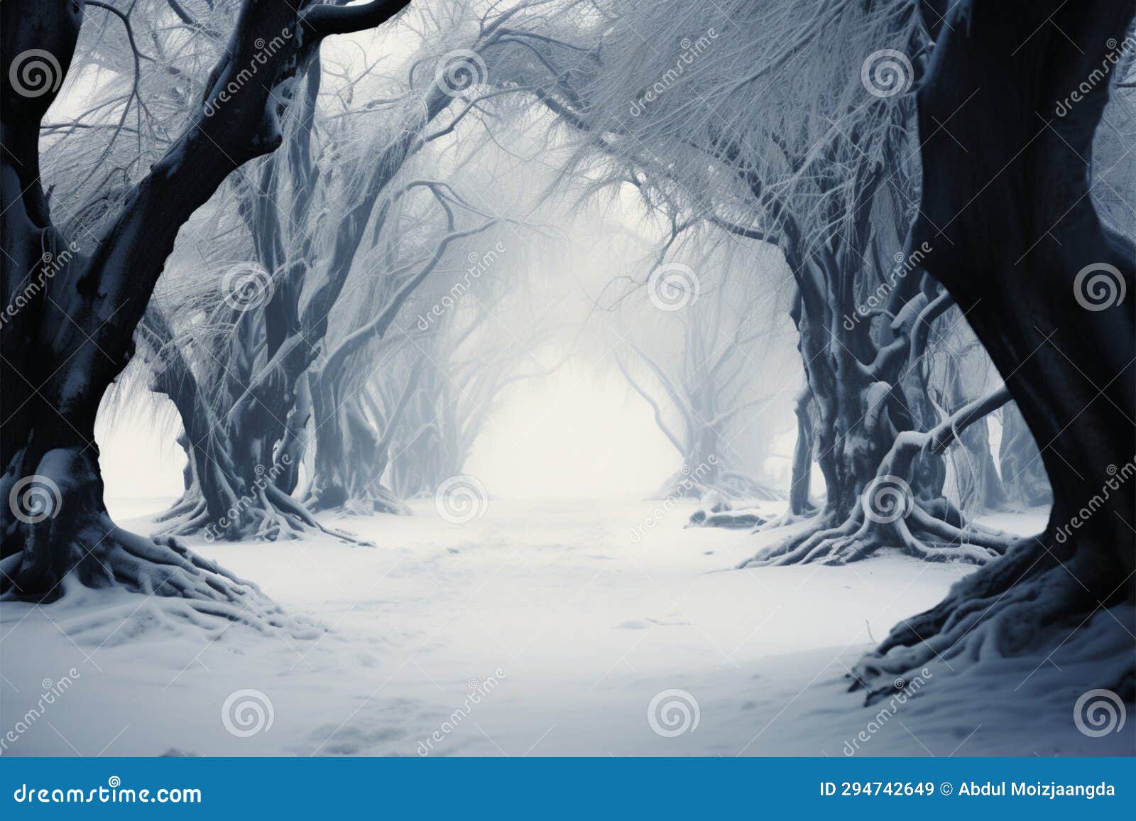 Winters Path Meanders through an Ancient Snow Draped Forest of ...