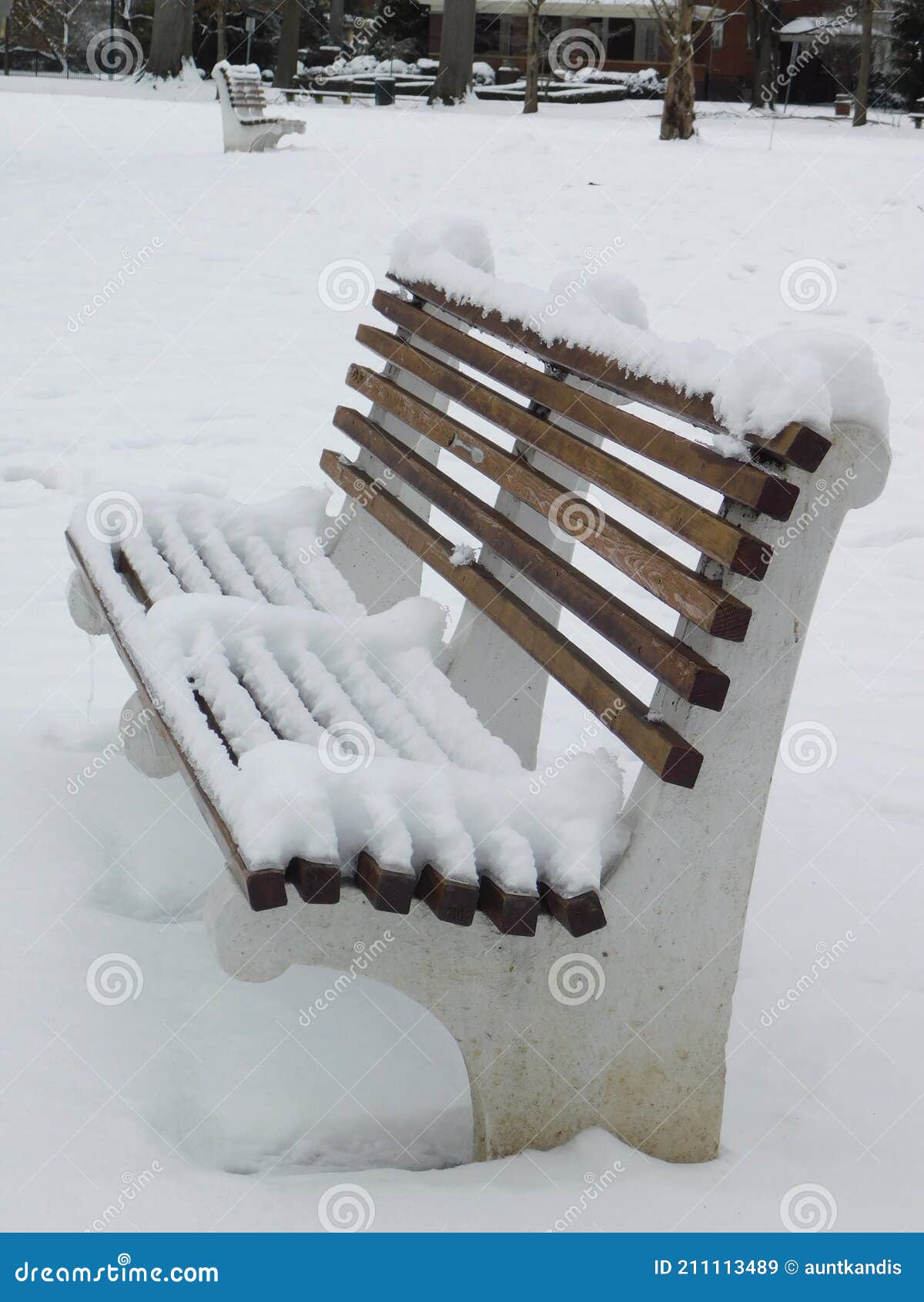 Winter Snow Covered Park Bench Stock Image - Image of snow, white ...