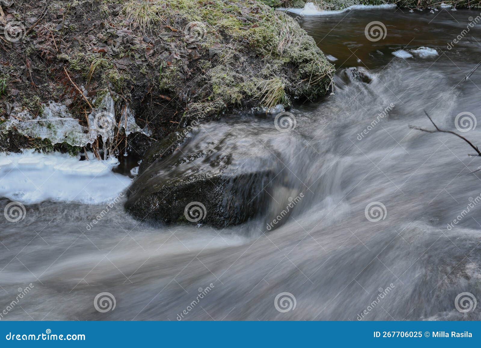 Flowing Water in a Stream in Winter Stock Image - Image of flow ...